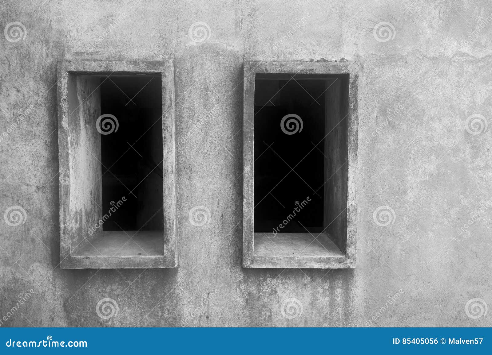 Two Window Openings on a Stone Wall of Monochrome Tone Stock Photo ...