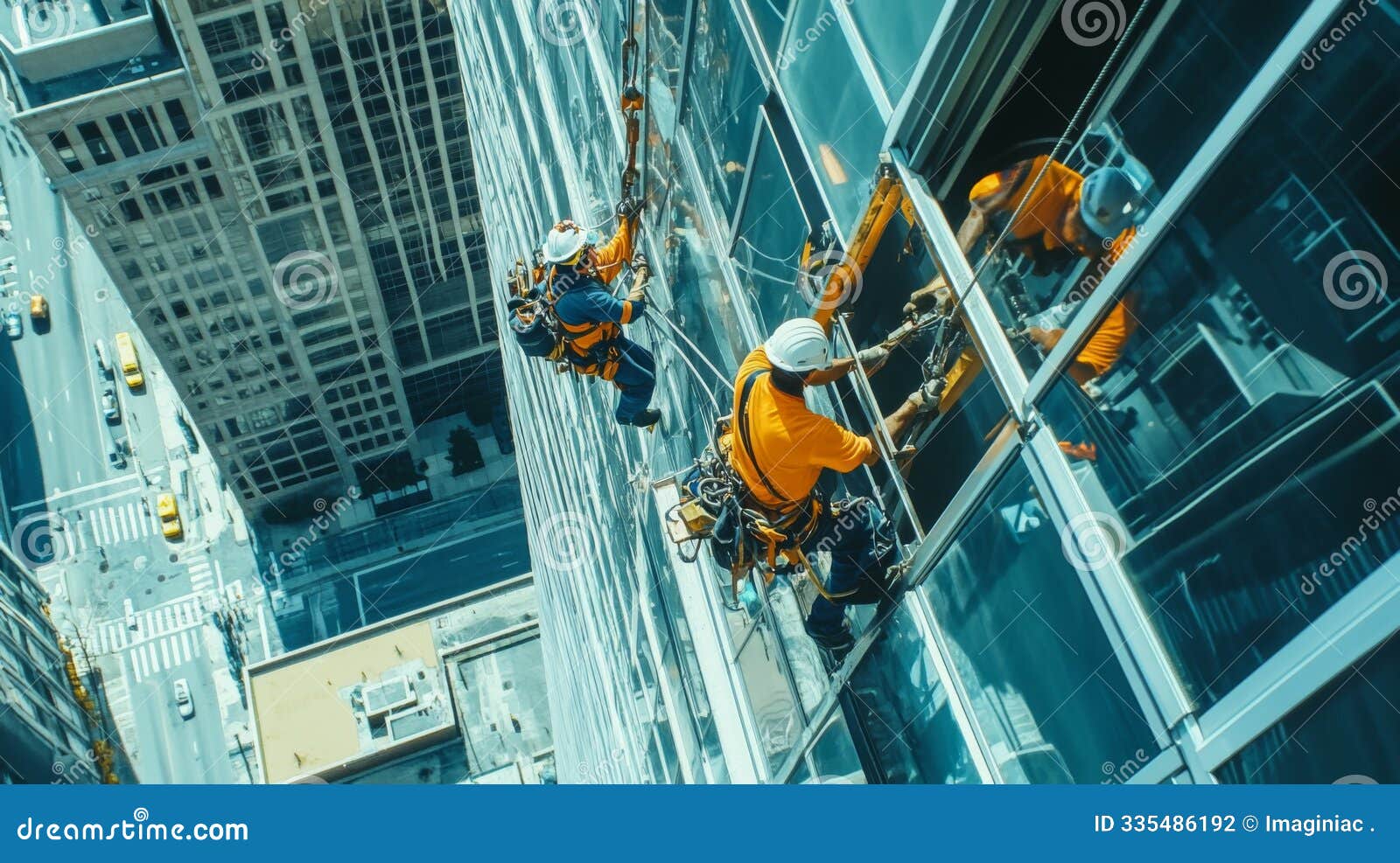 Two Window Washers Cleaning A Modern Building Facade Royalty-Free Stock ...