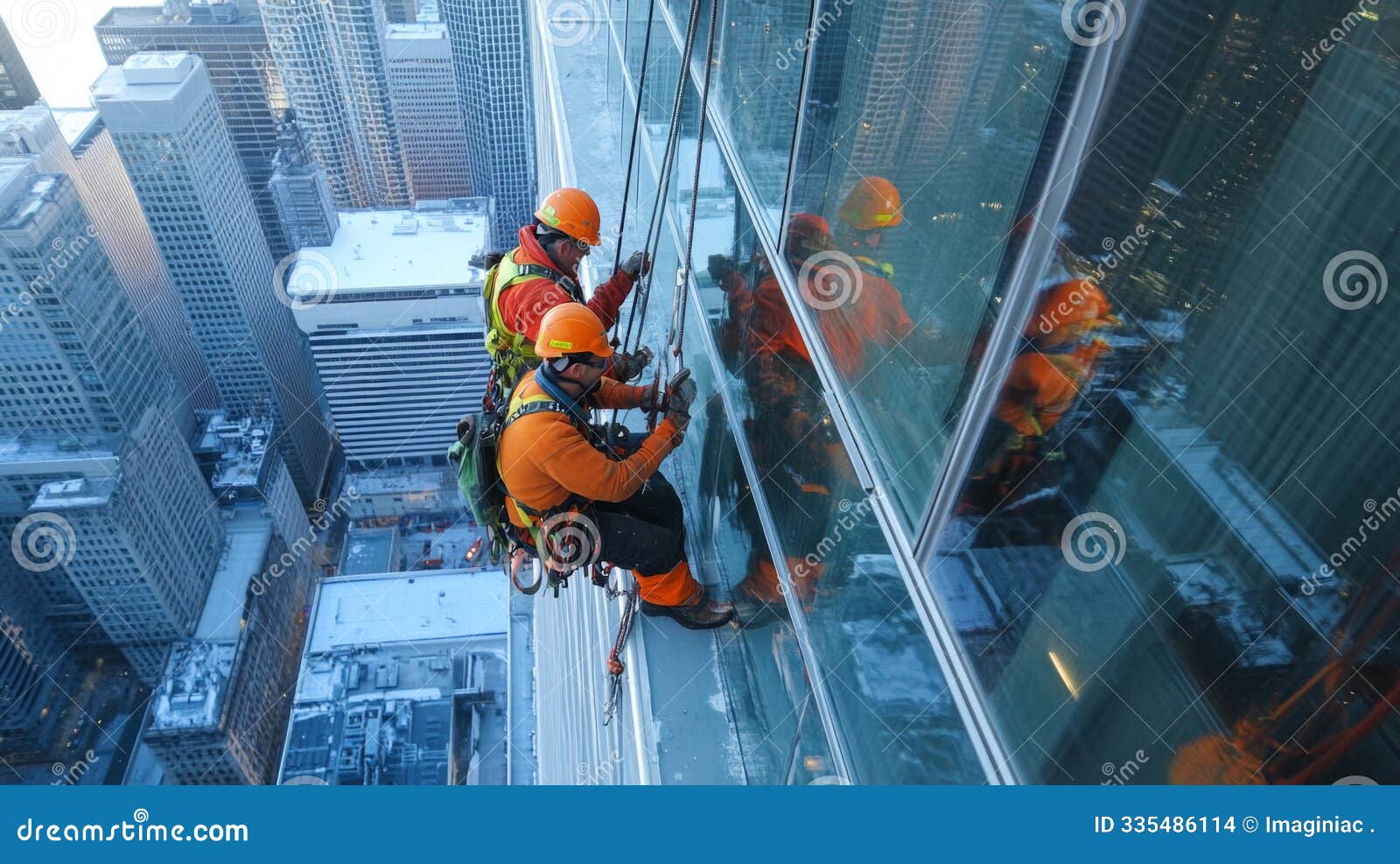Two Window Washers Working On A Skyscraper In A City Stock Photography ...