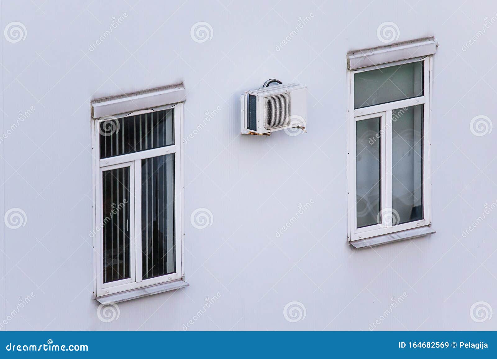 Two Windows on a White Wall Stock Image - Image of summer, outdoor ...