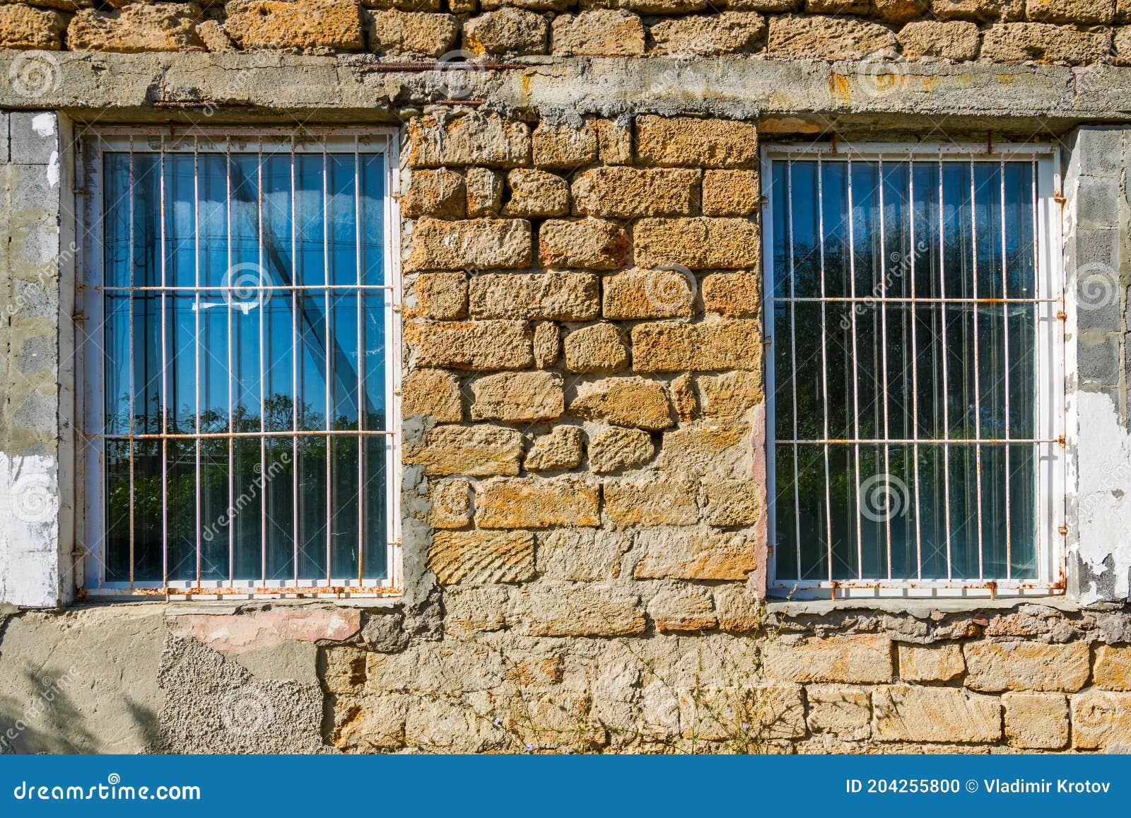 Two Windows with Bars in an Old House Stock Photo - Image of abandoned ...