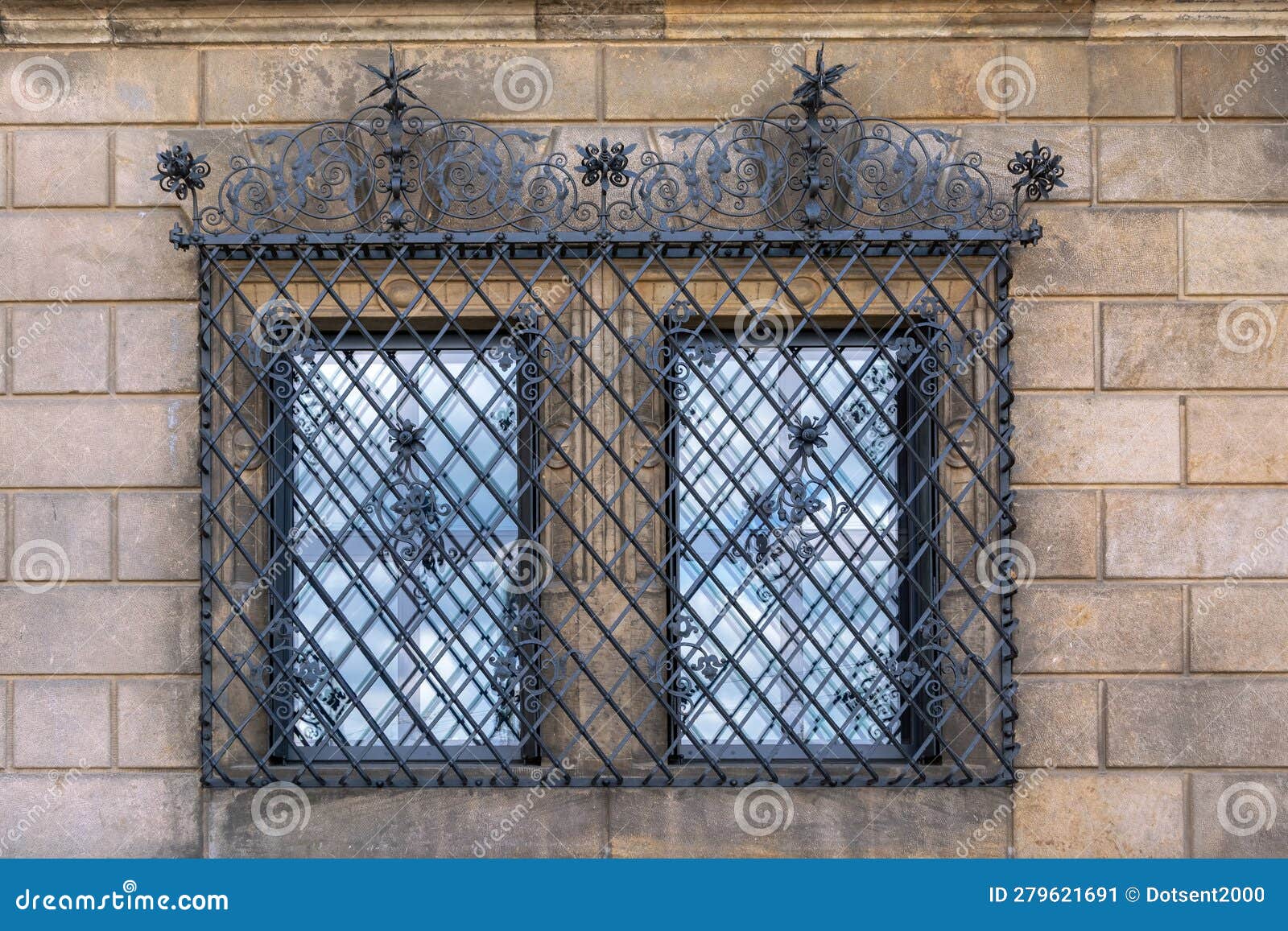 Two windows with bars stock image. Image of style, outdoors - 279621691