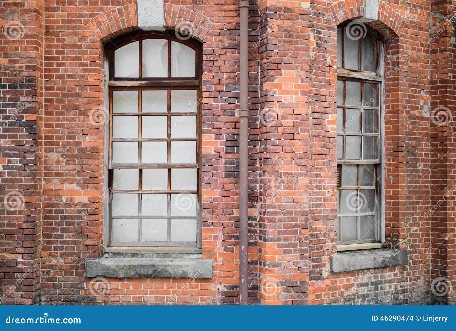 Two Windows in a Brick Wall Stock Photo - Image of detail, equipment ...
