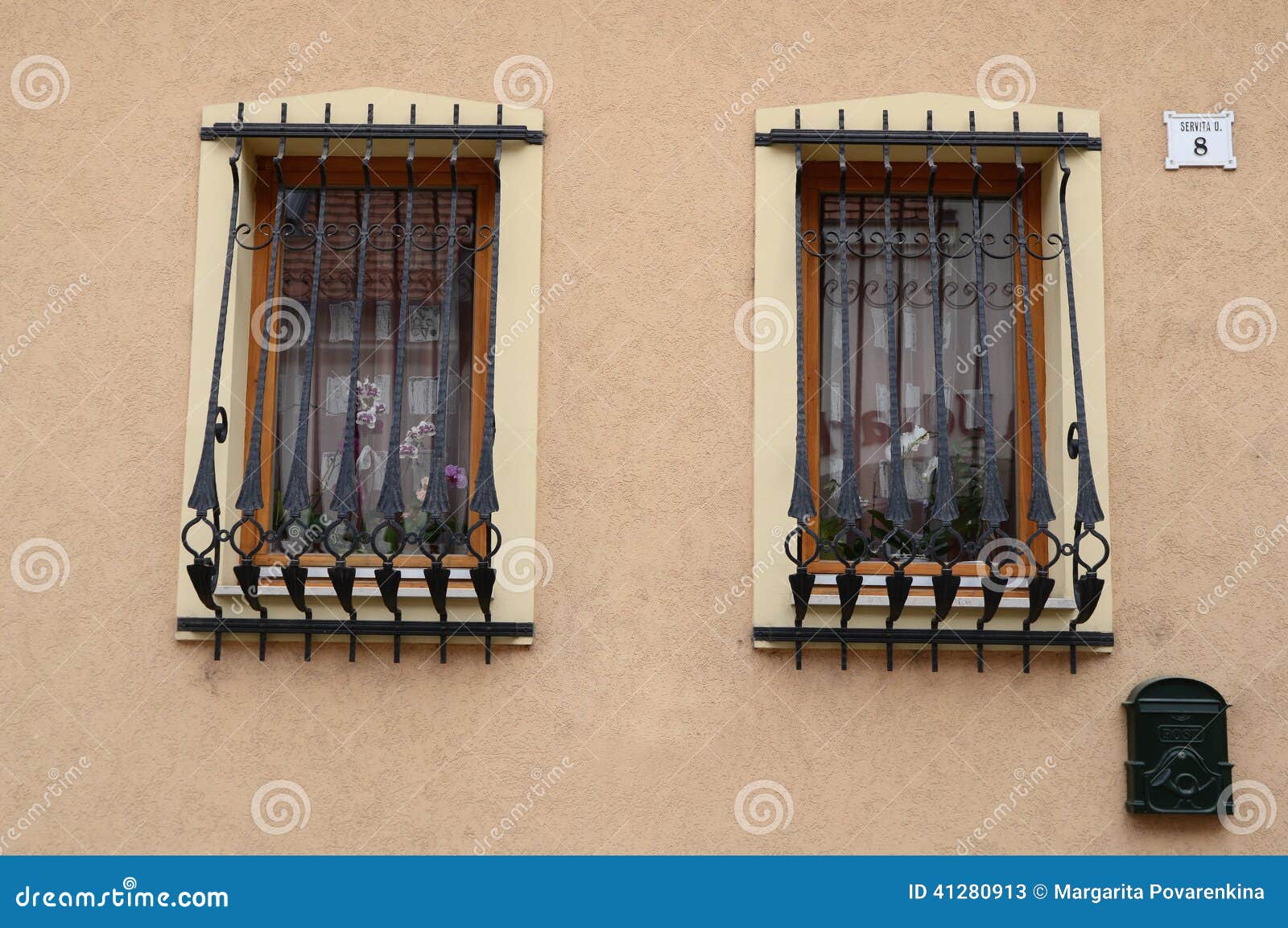 Two Windows of the Building with Bars Stock Image - Image of entrance ...