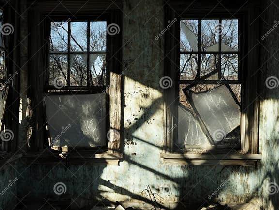 Two Windows in a Derelict Building with Broken Glass Stock Illustration - Illustration of ...