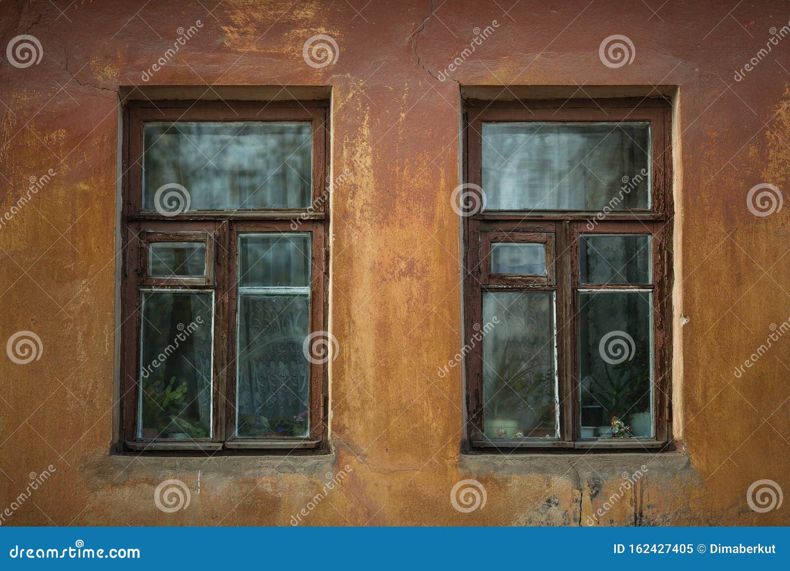 Two Windows on the Facade of an Old House Stock Image - Image of dark ...