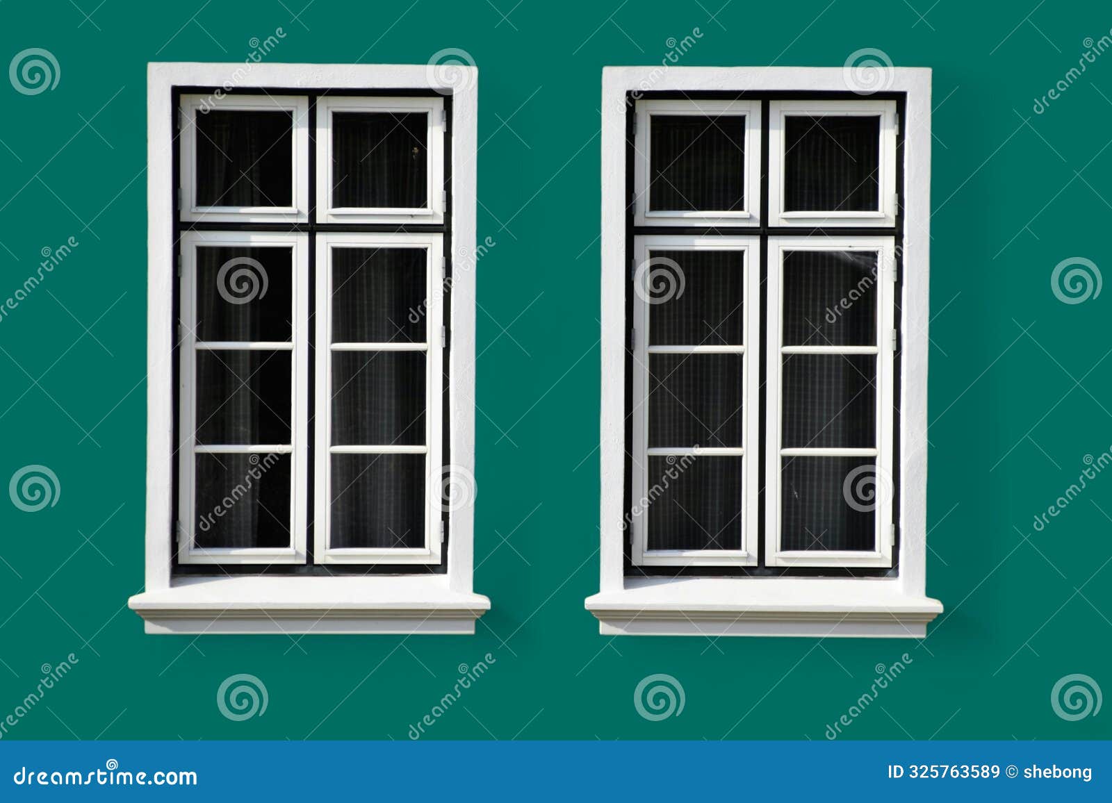 Two Windows on a Green Wall Stock Illustration - Illustration of ...