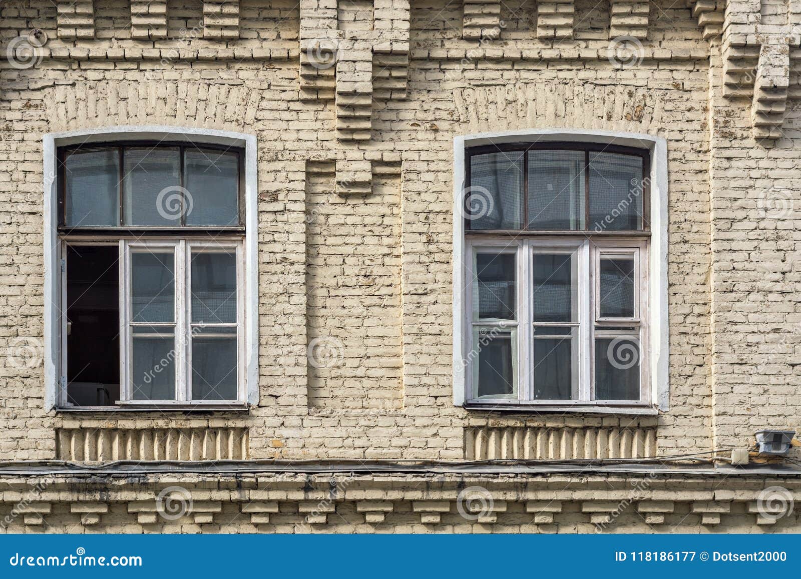 Two Windows on a Brick Wall. Stock Image - Image of city, classic ...