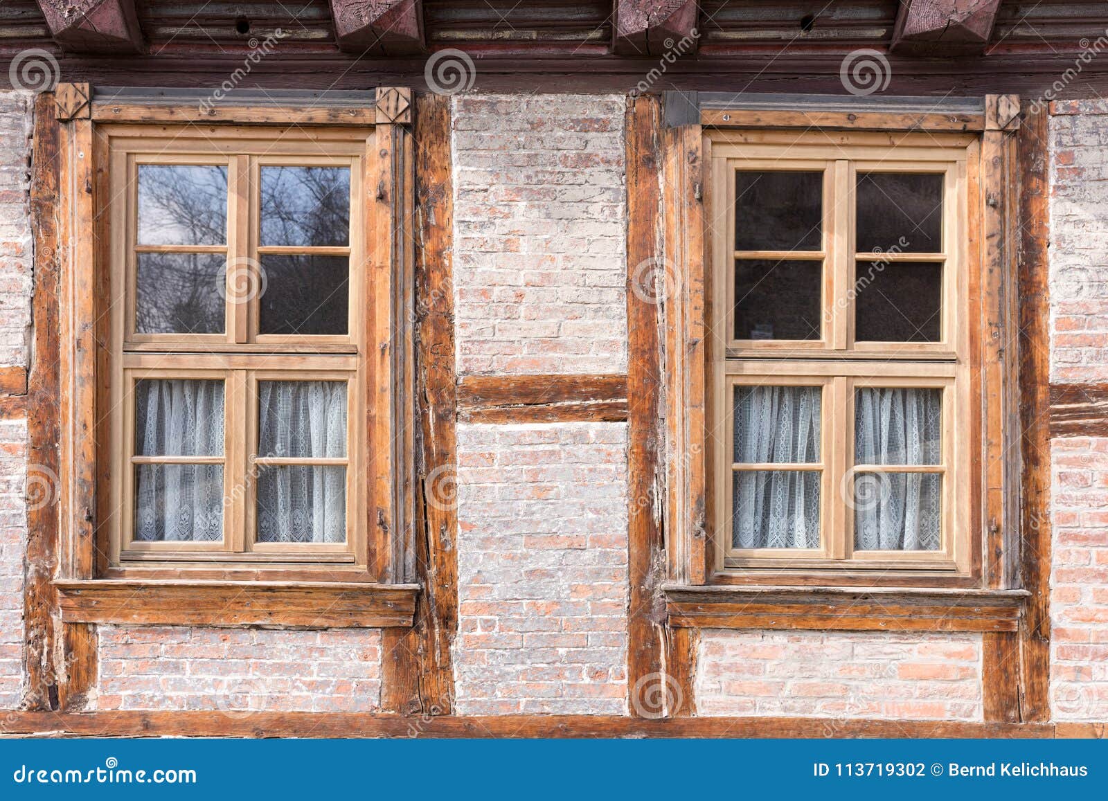 Two Windows in an Old Half Timbered House Stock Photo - Image of ...