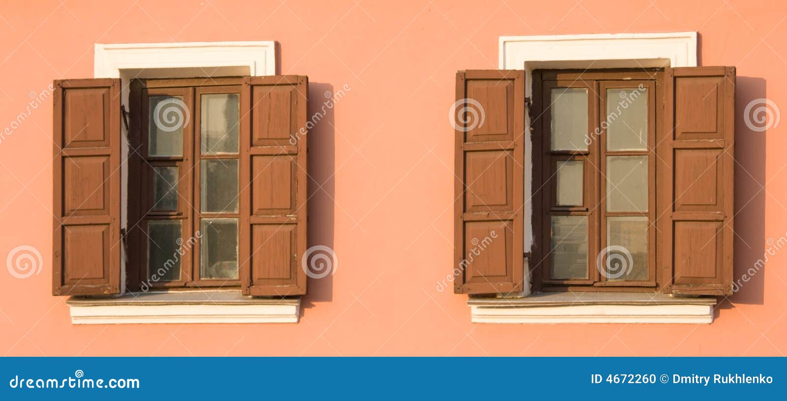 Two Windows with Open Blinds Stock Photo - Image of architecture, wall ...