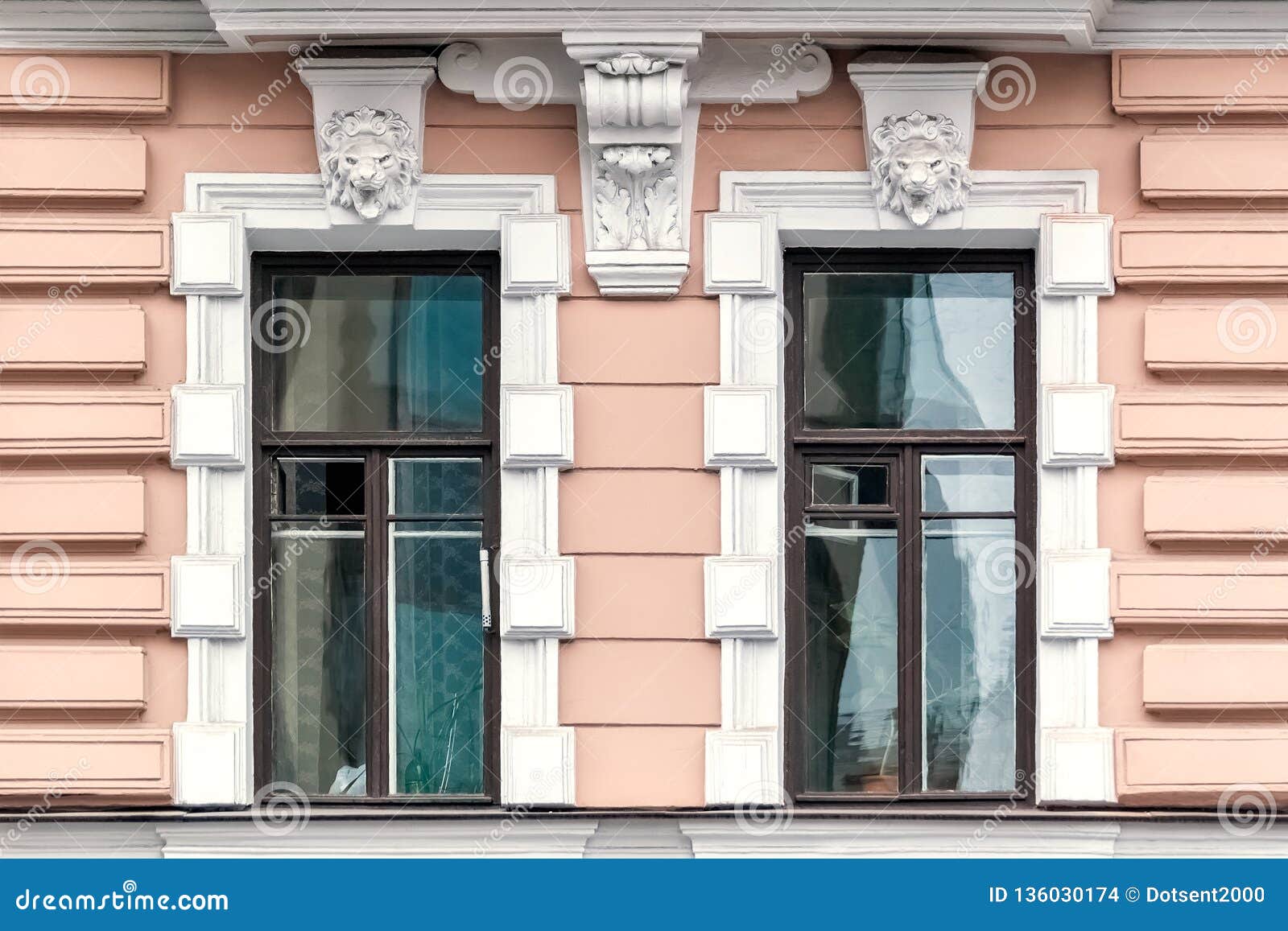 Two windows on the pink stock photo. Image of feature - 136030174