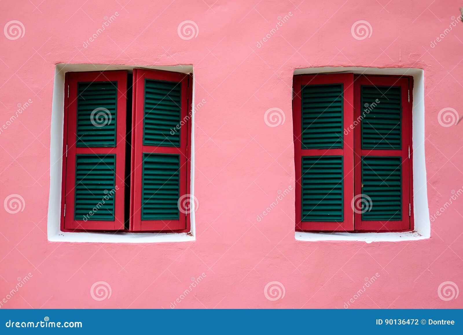 Two windows on pink wall stock photo. Image of cement - 90136472