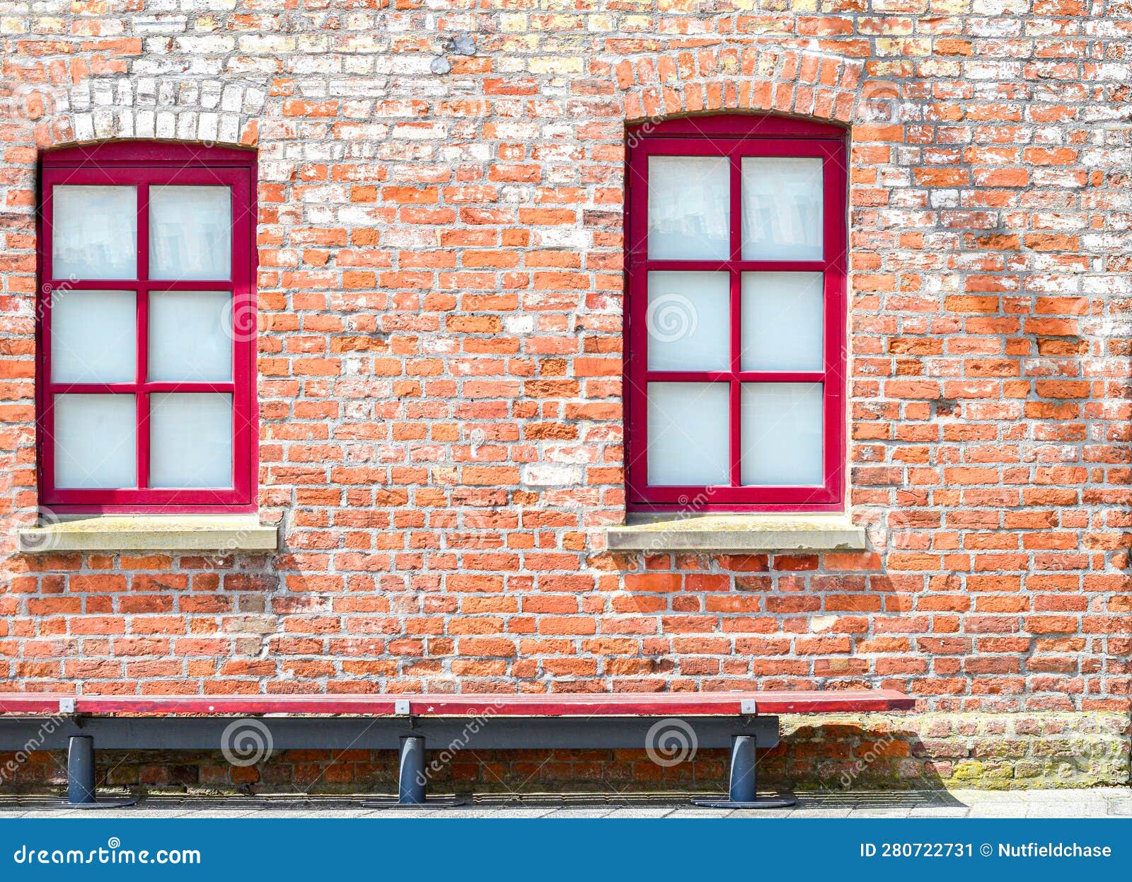 Two Windows with Red Frames in a Brick Wall Stock Image - Image of ...