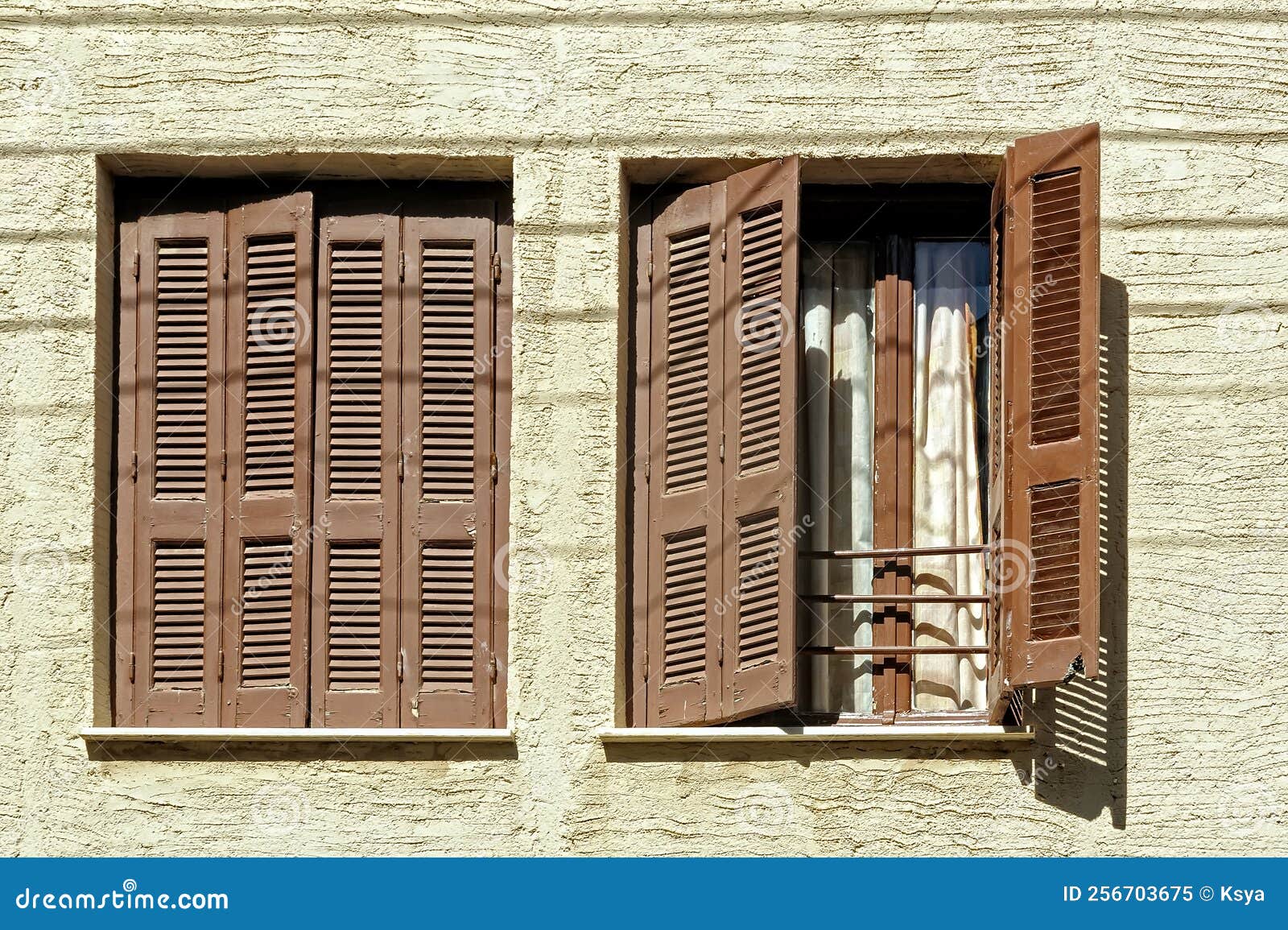 Two Windows with Shutters, Chania, Crete, Greece Stock Image - Image of ...