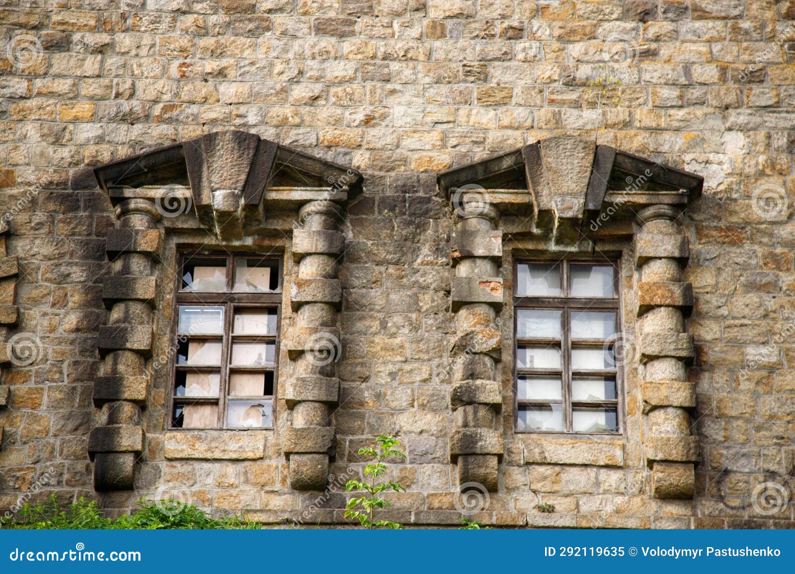 Two Windows on the Side of Building Stock Image - Image of brick ...