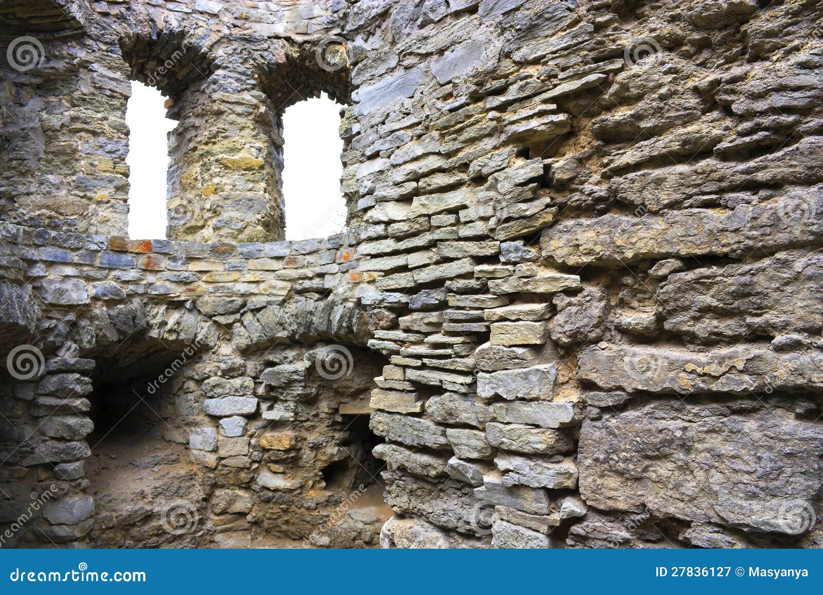 Two Windows in a Stone Wall Stock Image - Image of ancient, grunge ...
