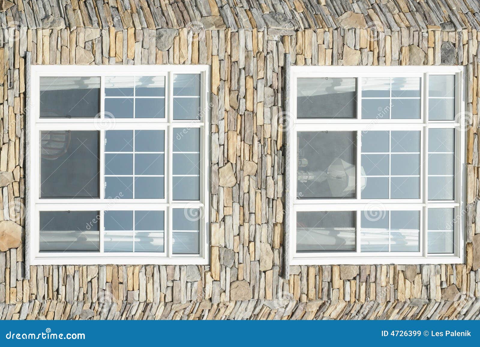 Two Windows in a Stone Wall Stock Image - Image of siding, white: 4726399