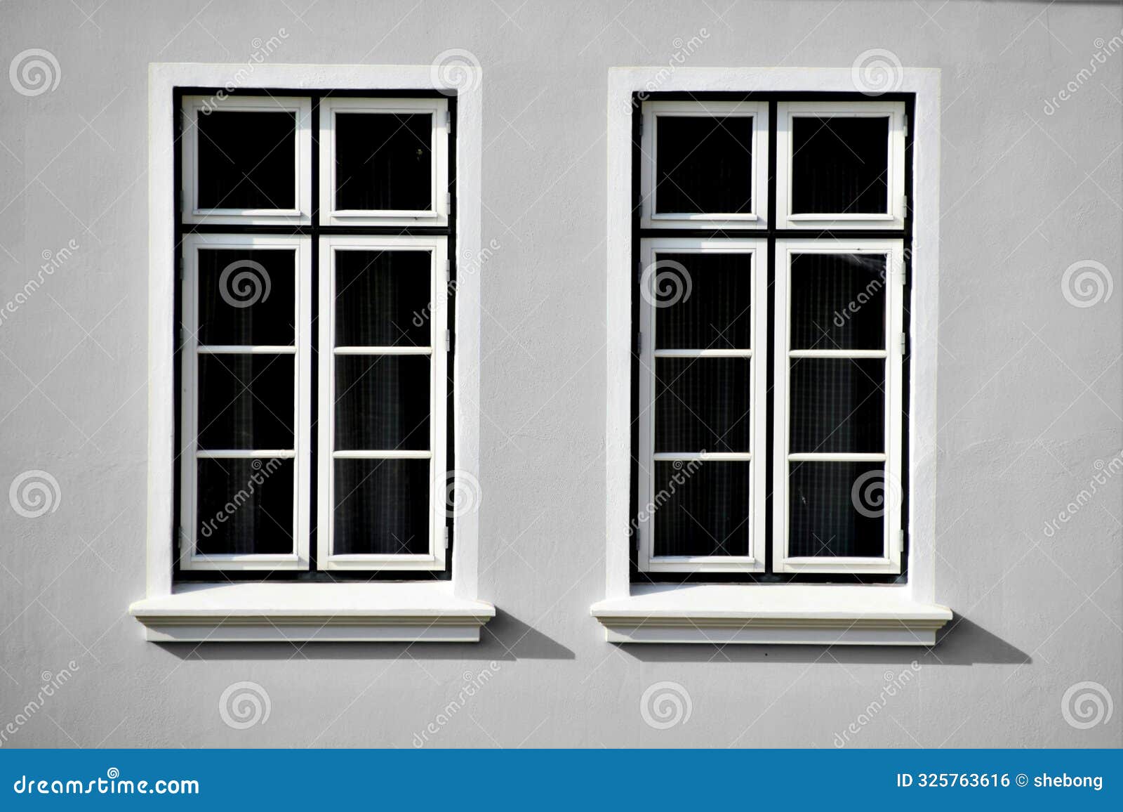 Two Windows with White Frame on the White Wall Stock Photo - Image of ...