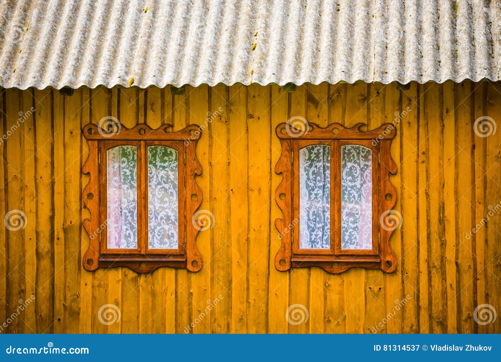 Two Windows in a Wooden House. Stock Image - Image of glasswindow ...
