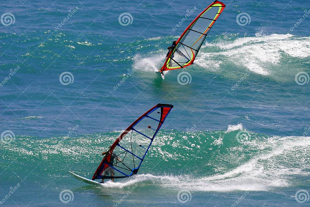 Two Windsurfers Windsurfing in Hawaii Stock Image - Image of activities ...