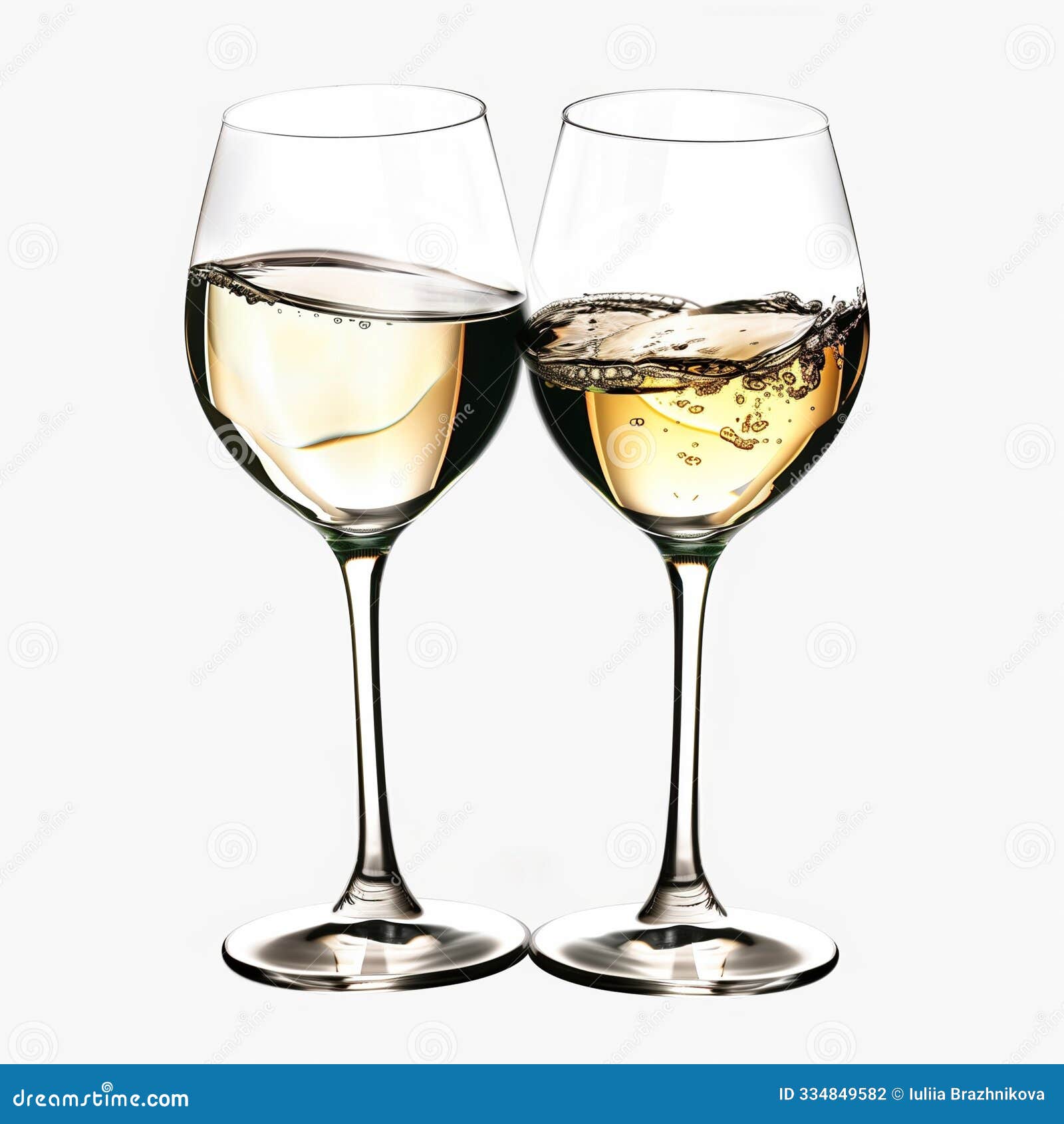 Two Wine Glasses Clinking Together, Against a White Background, in a ...