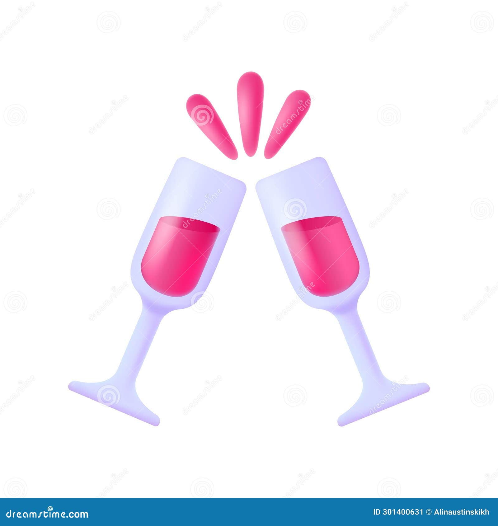 Two Wine Glasses Clinking Together, Vector 3d Icon. Stock Vector ...