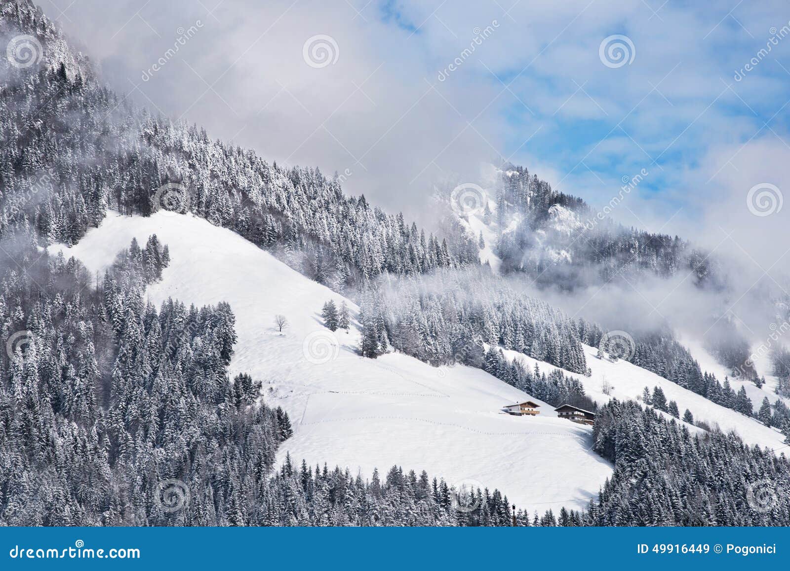 Two Winter Chalets by the Mountain Stock Image - Image of idyllic ...