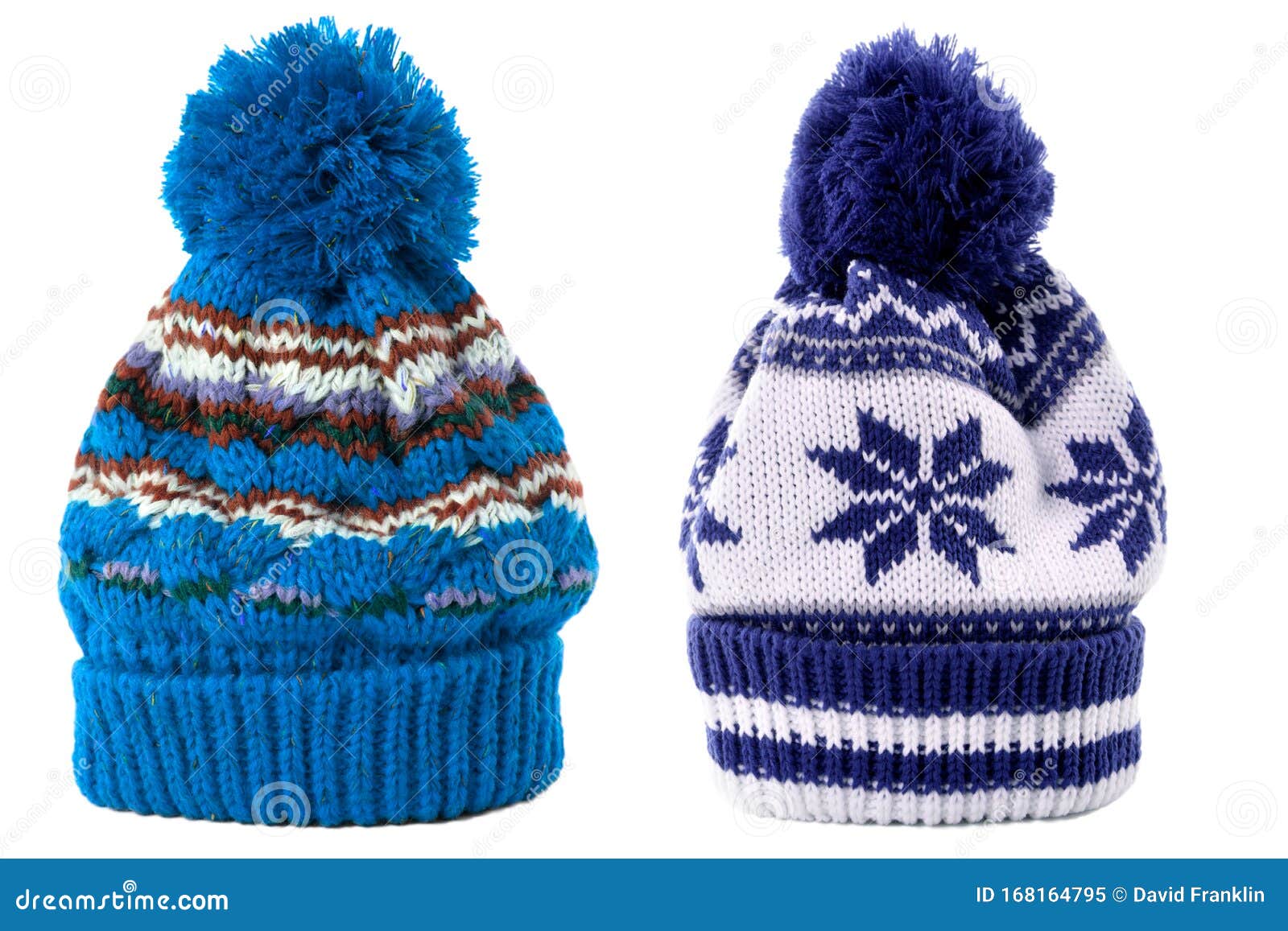 Two Blue Winter Knit Ski Hat Isolated White Stock Image - Image of ...