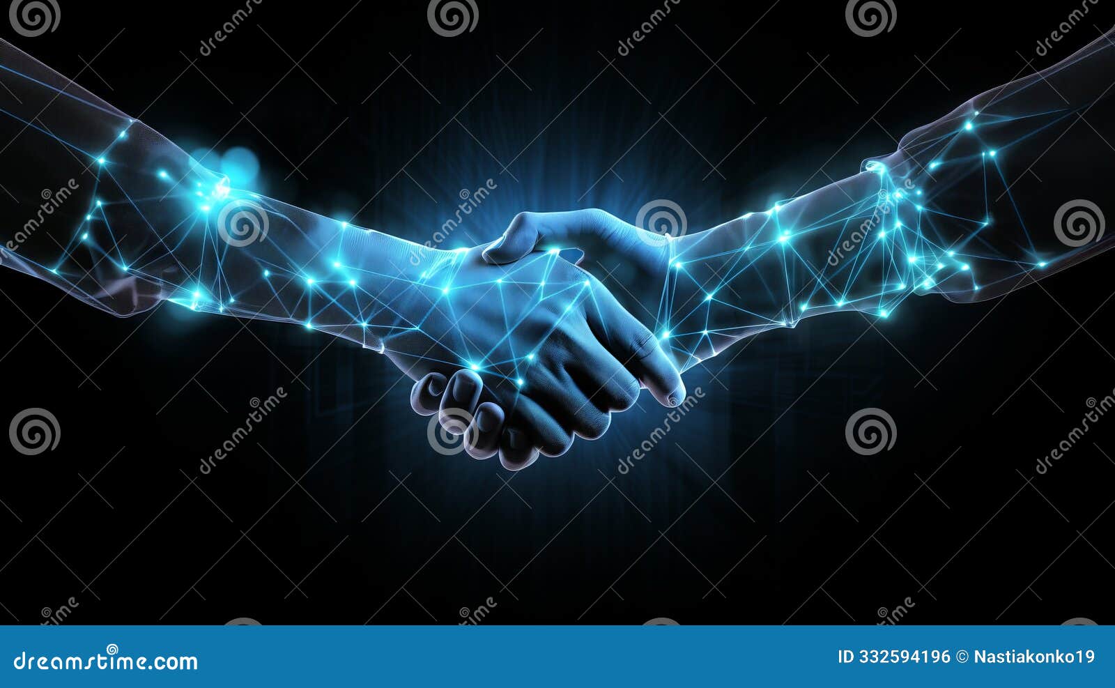 Two Wire-frame Glowing Hands, Handshake, Technology, Business, Trust ...