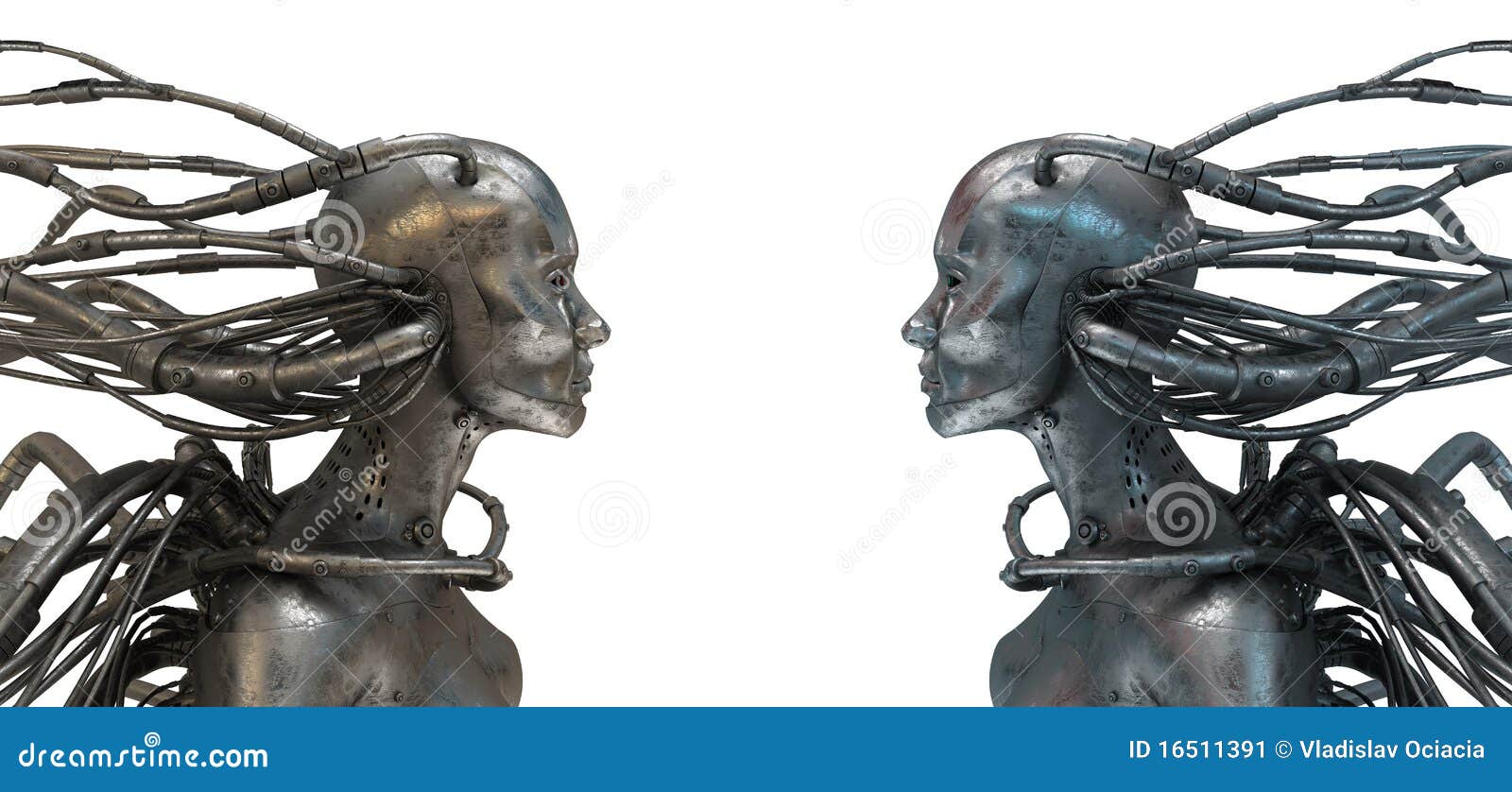 Two wired robots on white stock illustration. Illustration of profile ...