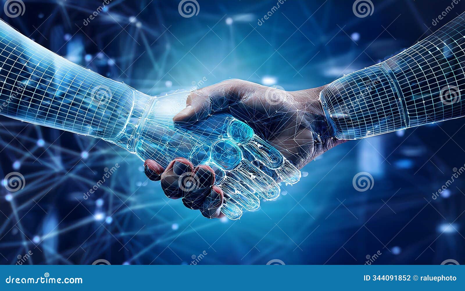 Two Wireframe Hands Shake, Symbolizing Digital Partnership, Agreement ...