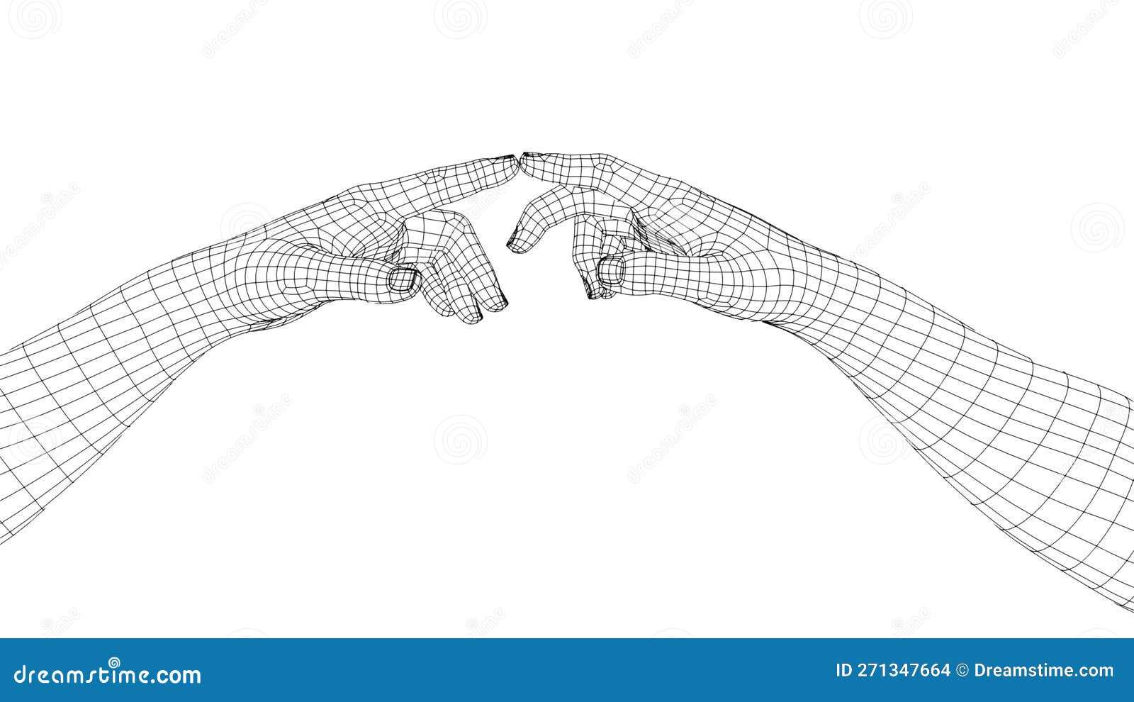 Two Wireframe Hands Touch with Index Fingers on White Background. Stock ...