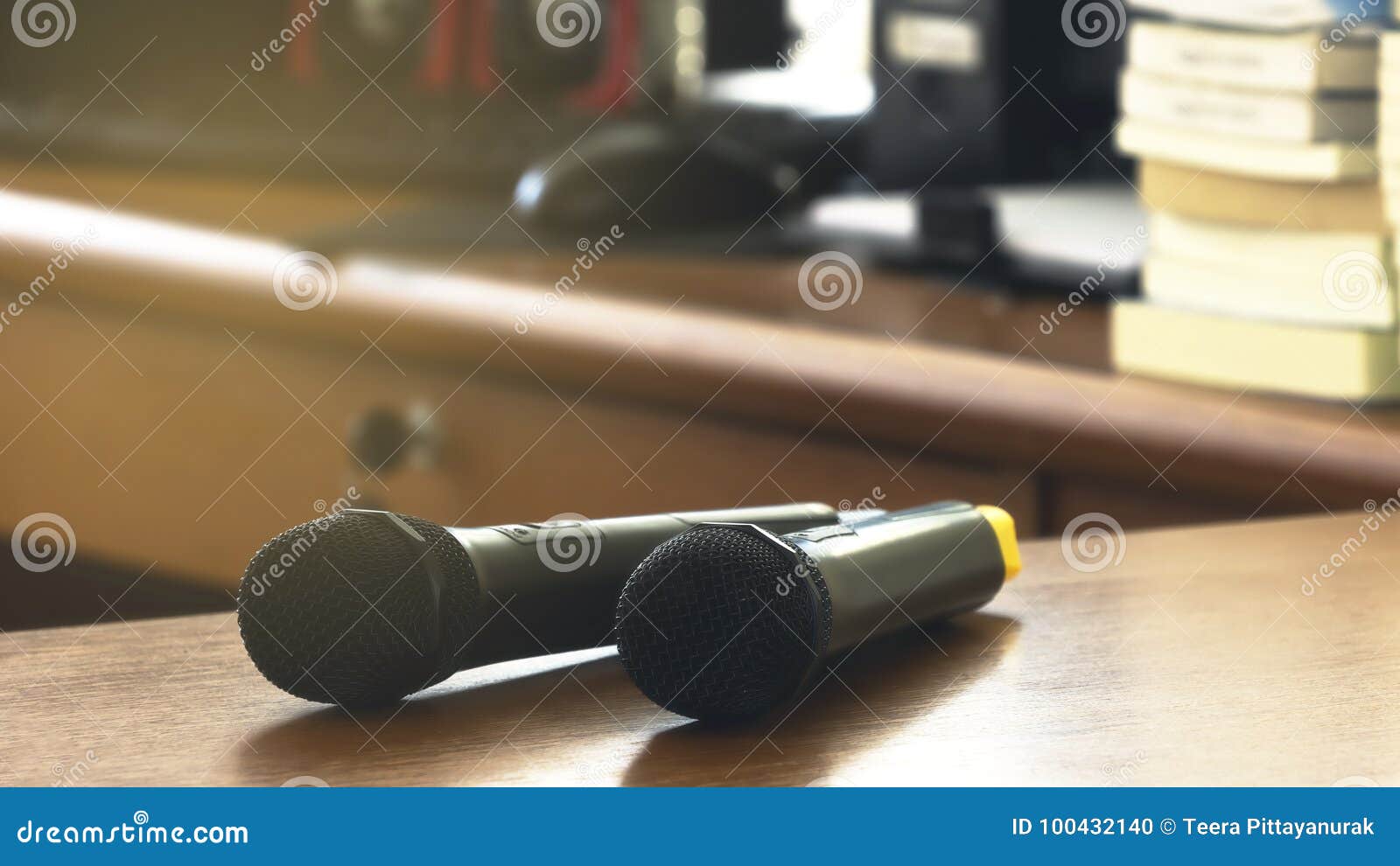 Two Wireless Microphones on the Conference Table. Stock Photo - Image ...