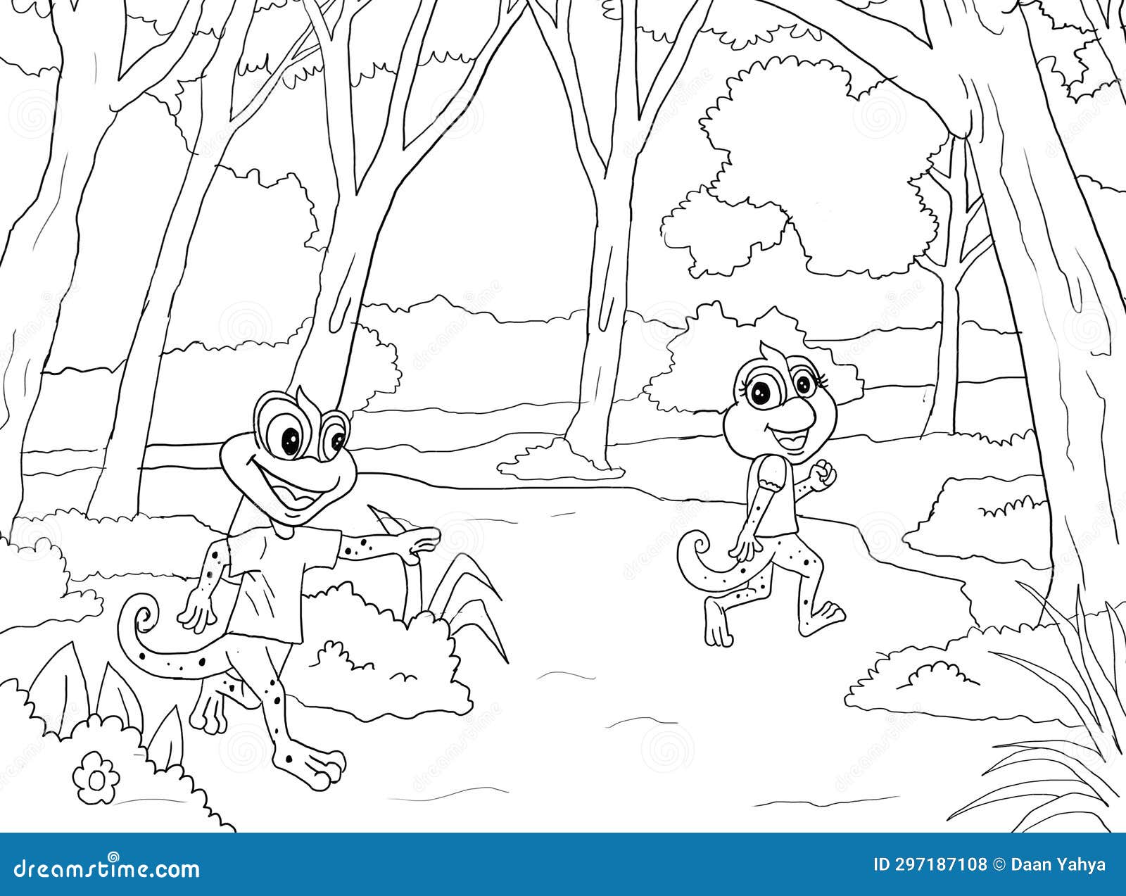 Two Wizard Kids Running at Jungle Line Art Illustration Stock ... Two Wizard Kids Running at Jungle Line Art Illustration Stock ...