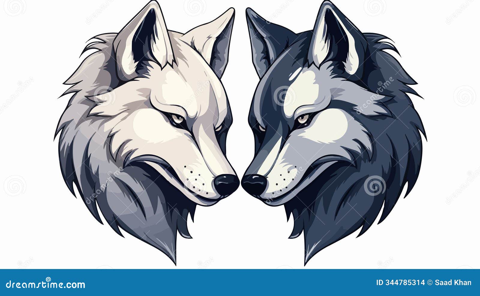 Two Wolf Heads that Complement Each Other Stock Vector - Illustration ...