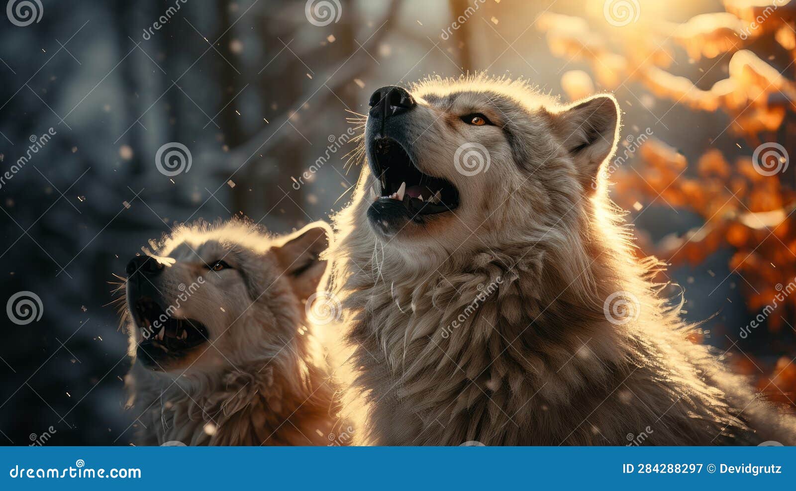 Two Wolves Howling in the Snow. Generative AI. Stock Illustration ...