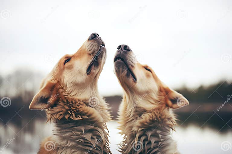 Two Wolves Howling in Synchronization Stock Illustration - Illustration ...