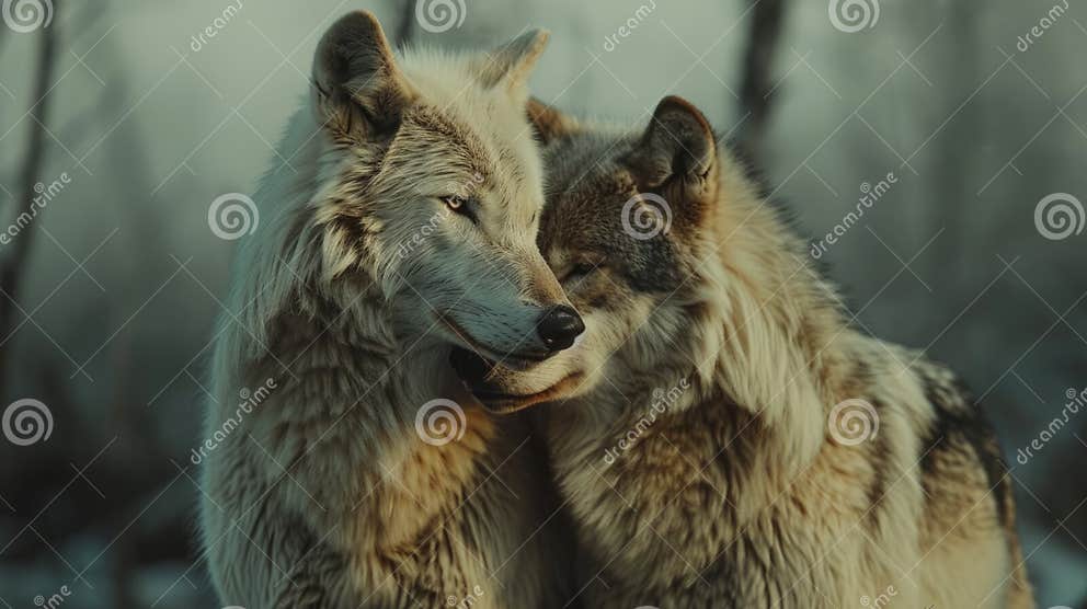 Two Wolves Showing Affection. Stock Image - Image of themes, nature ...