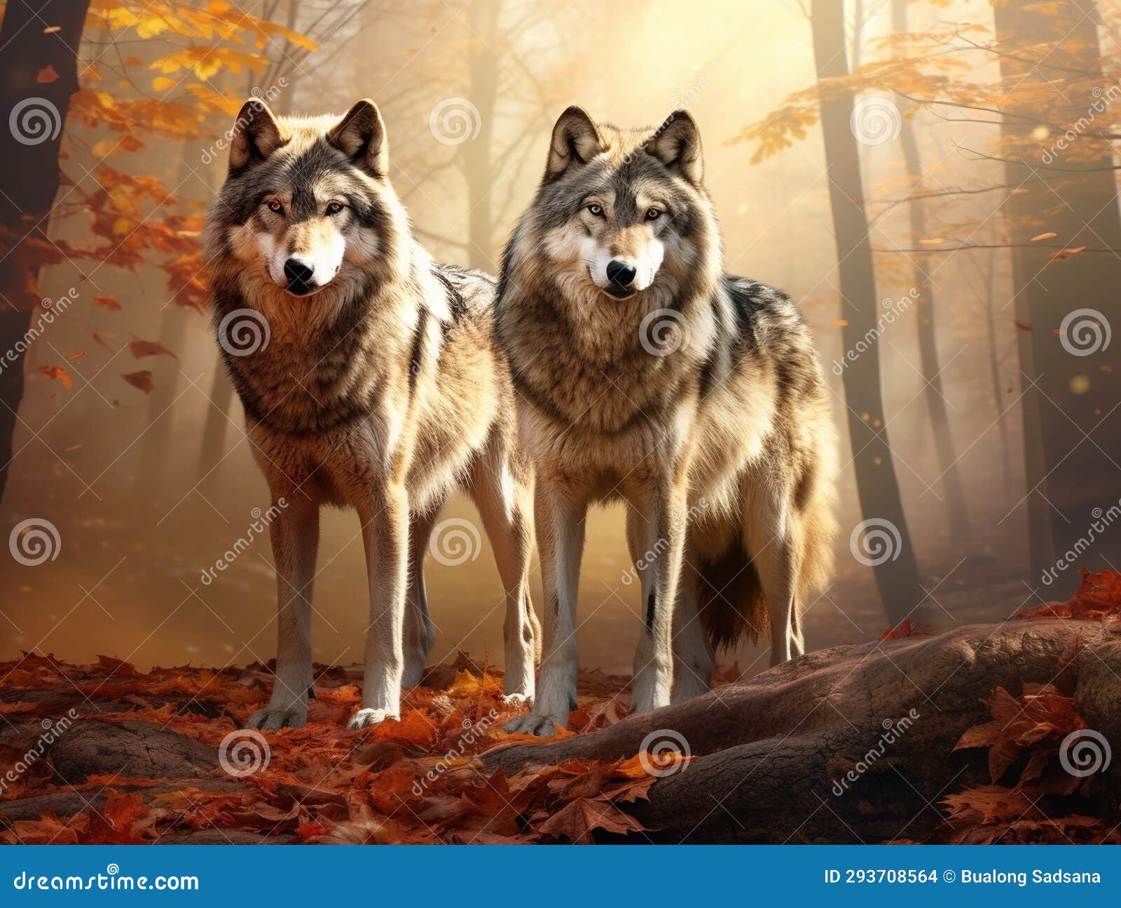 Two wolves side by side stock illustration. Illustration of stand ...