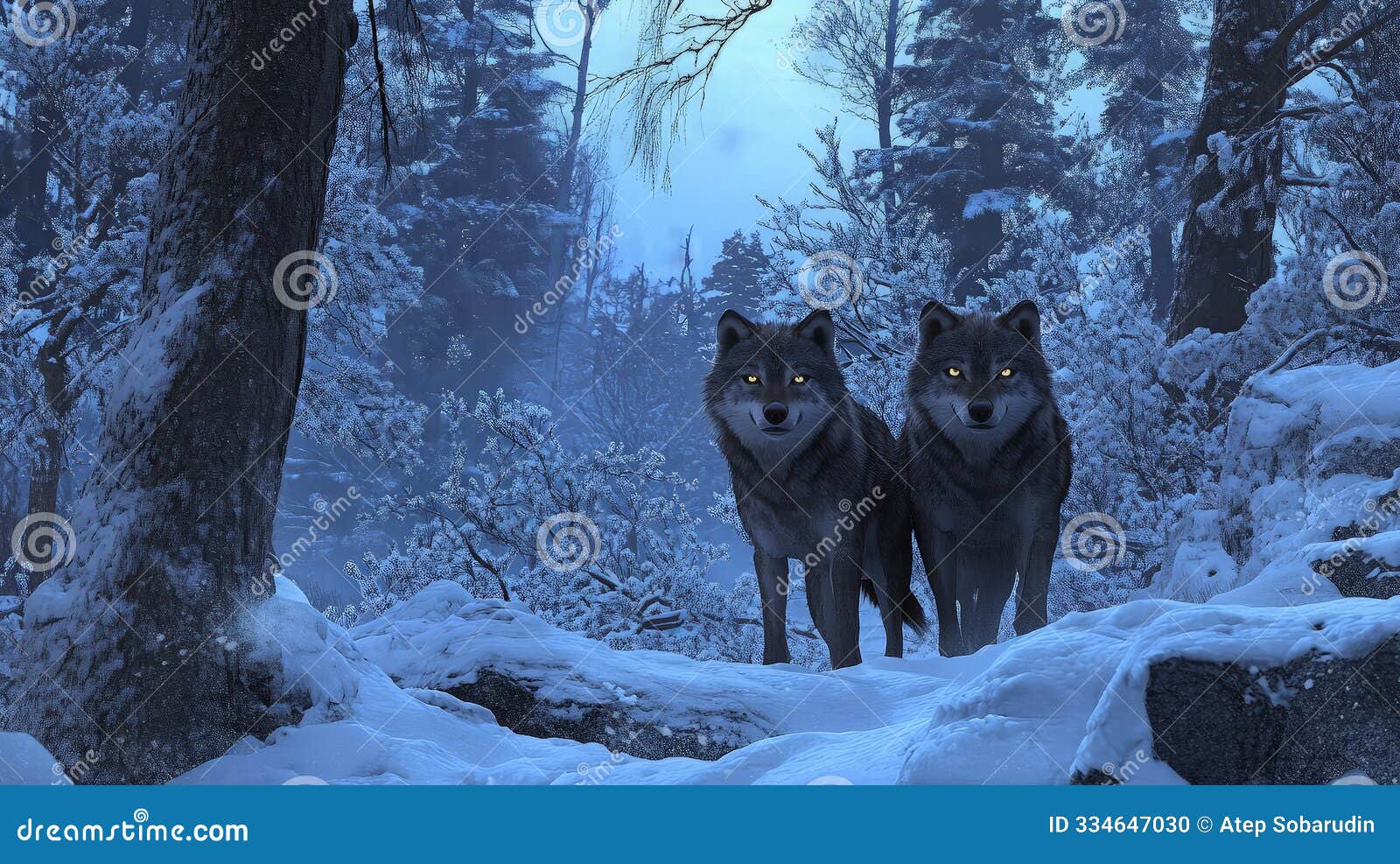 Two Wolves in a Snowy Forest Stock Photo - Image of canine, evergreen ...