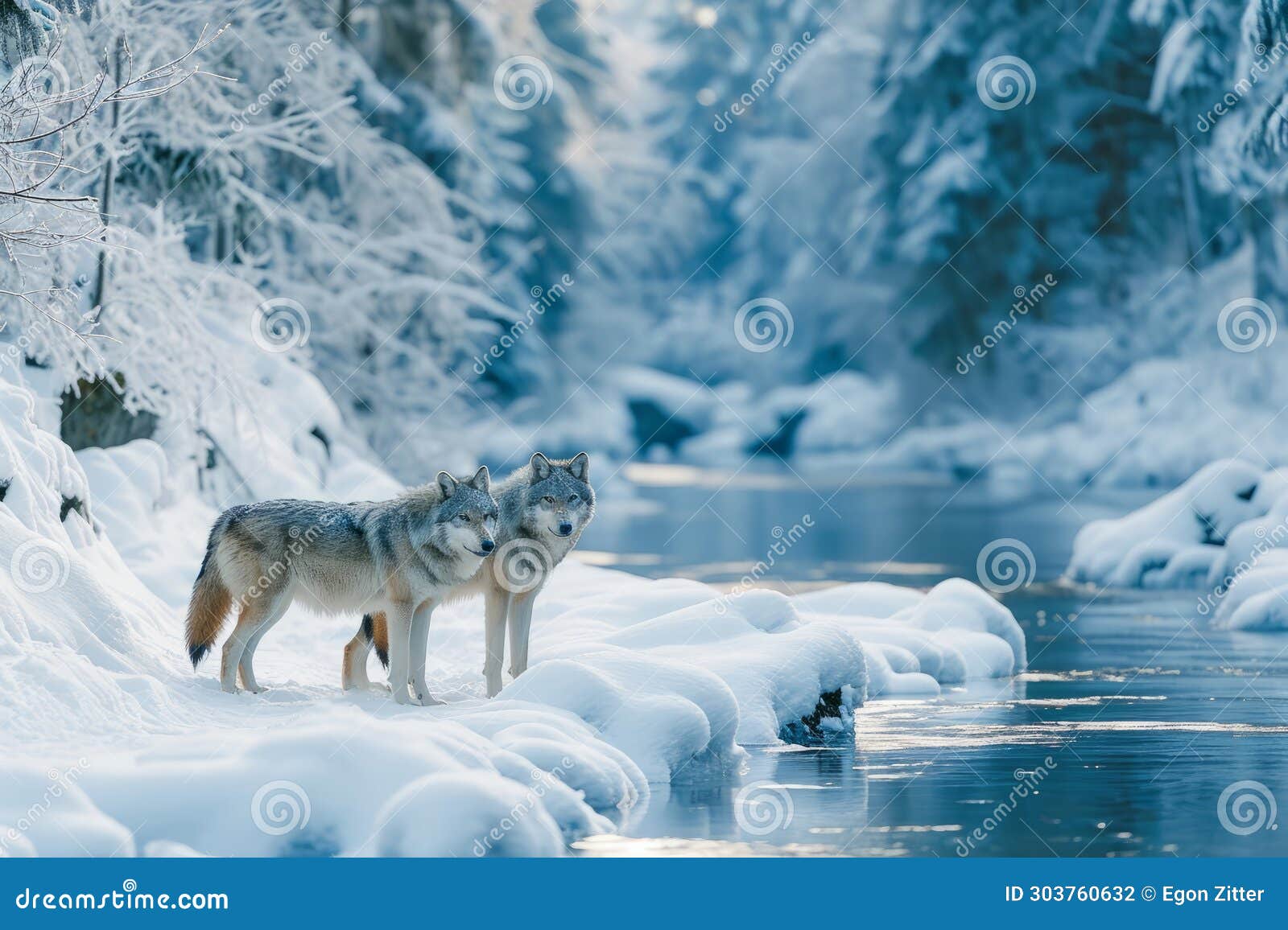 Wolves in a Winter Landscape Stock Illustration - Illustration of ocean ...