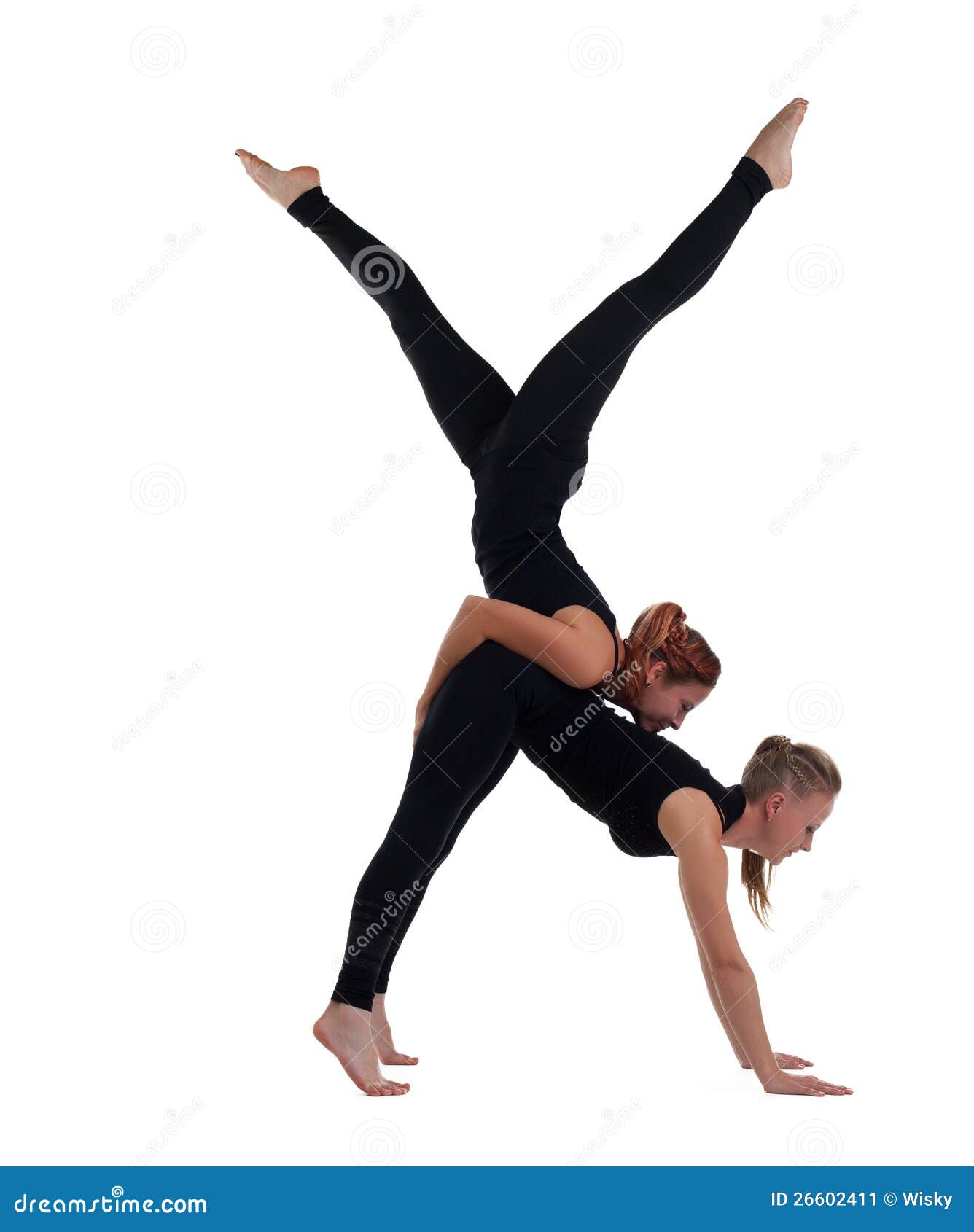 Two Woman Gymnast in Black Show Acrobatic Exercise Stock Image - Image ...