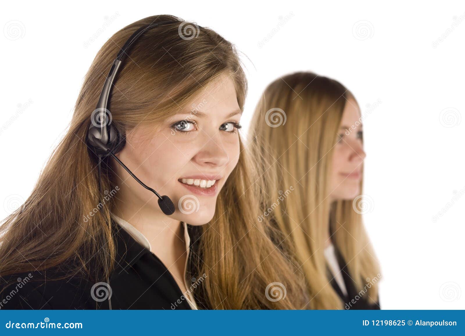 Two woman one looking stock image. Image of headset, friendly - 12198625