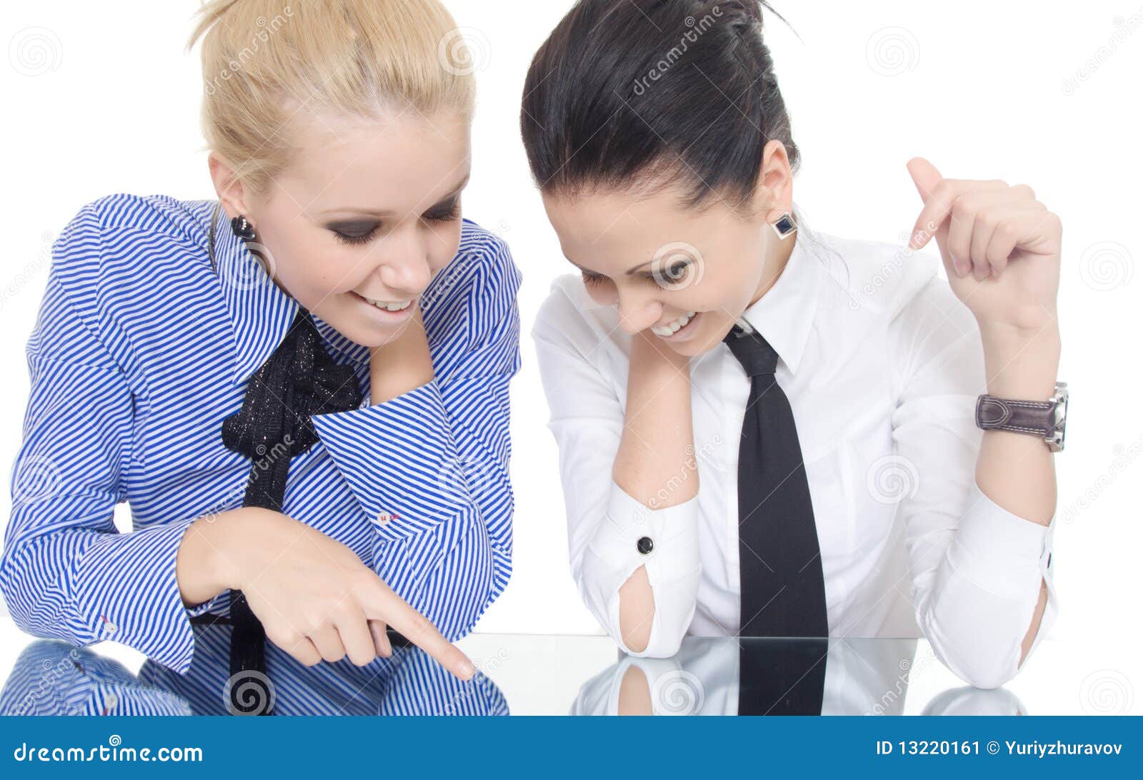 Two Woman Pointer Finger Mirror Stock Image - Image of worker, beauty ...