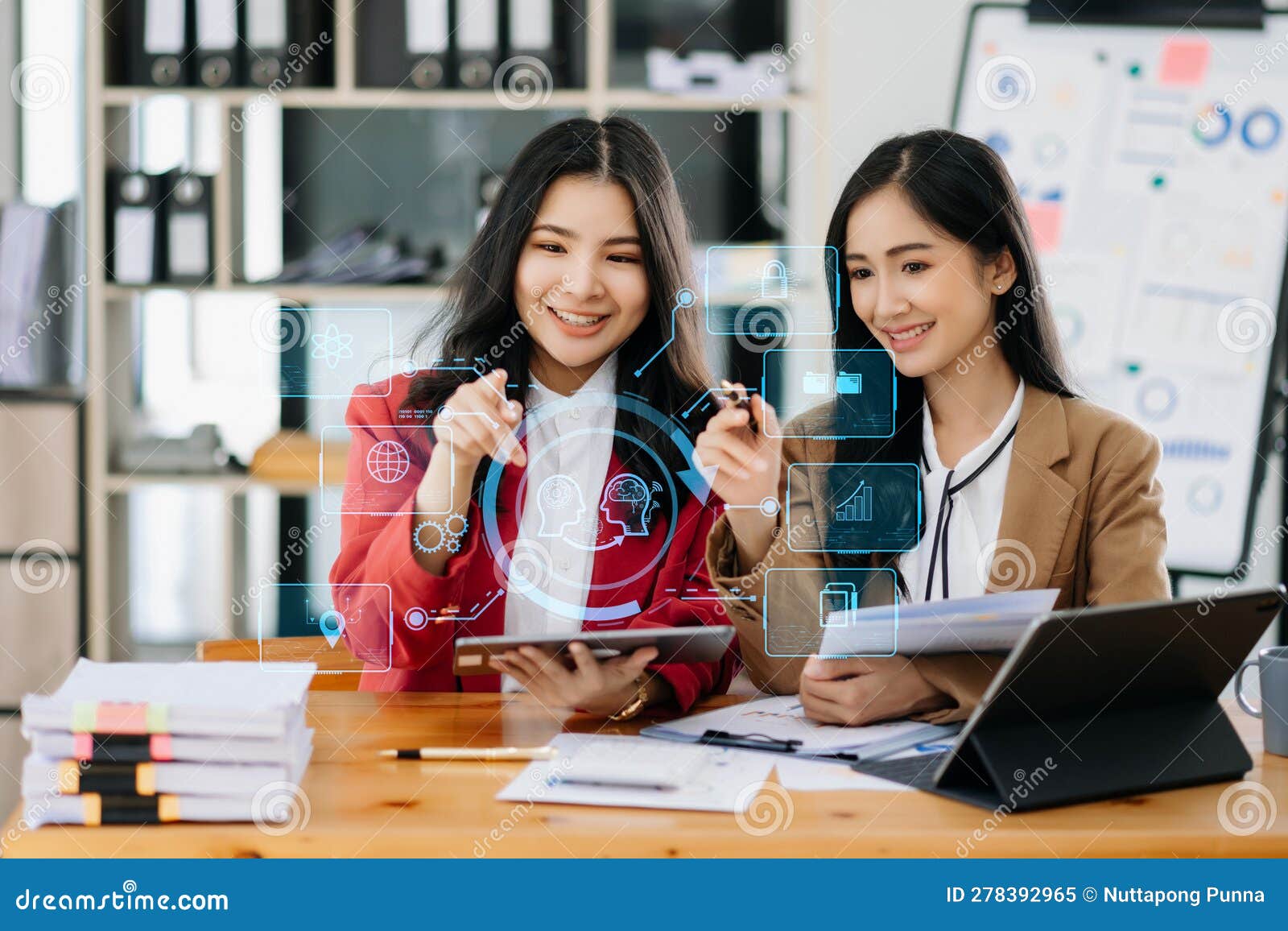 Two Woman Using Chat Bot in Smartphone Intelligence Ai. Chat with AI ...