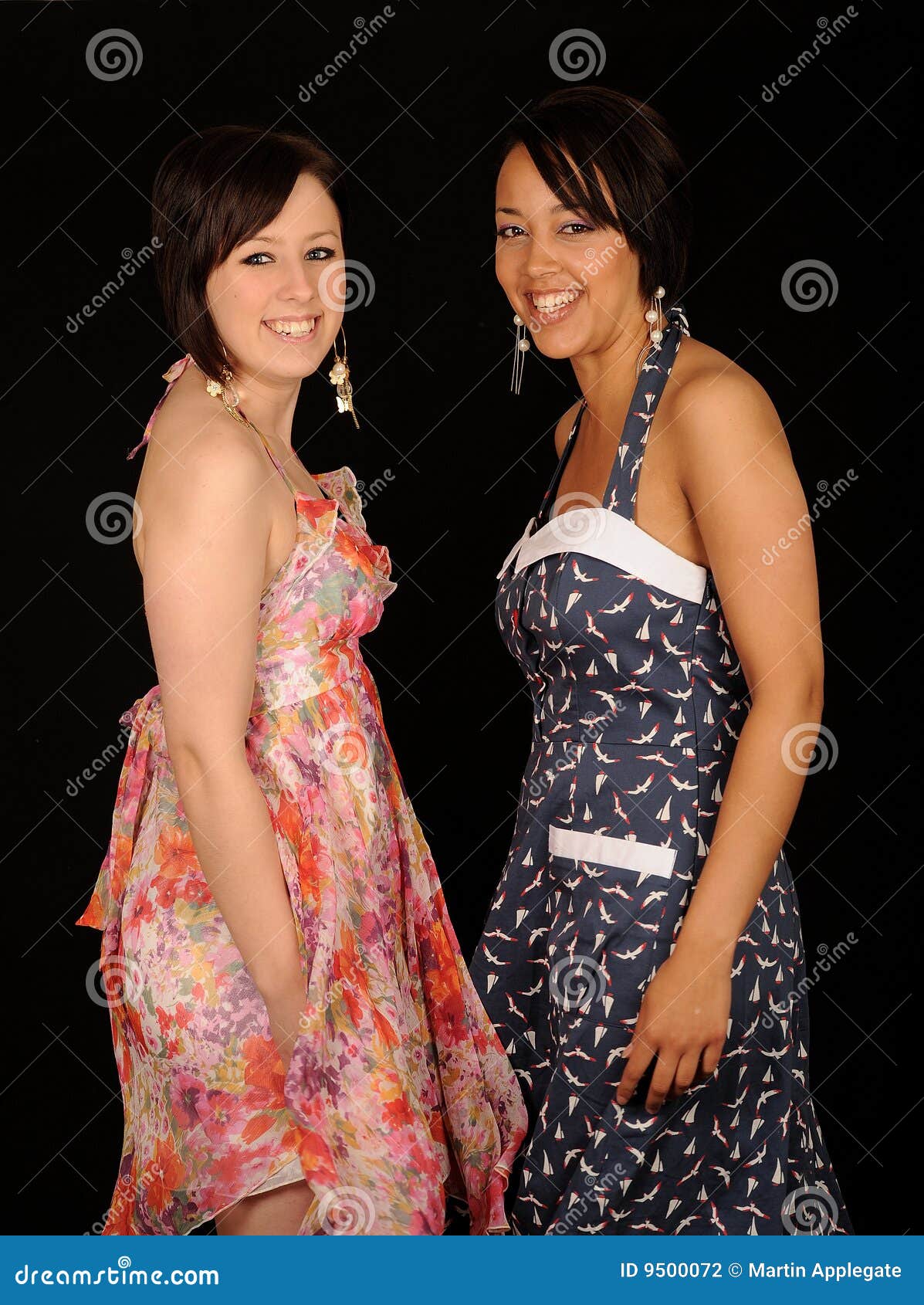 Two women stock photo. Image of looks, floral, dress, black - 9500072