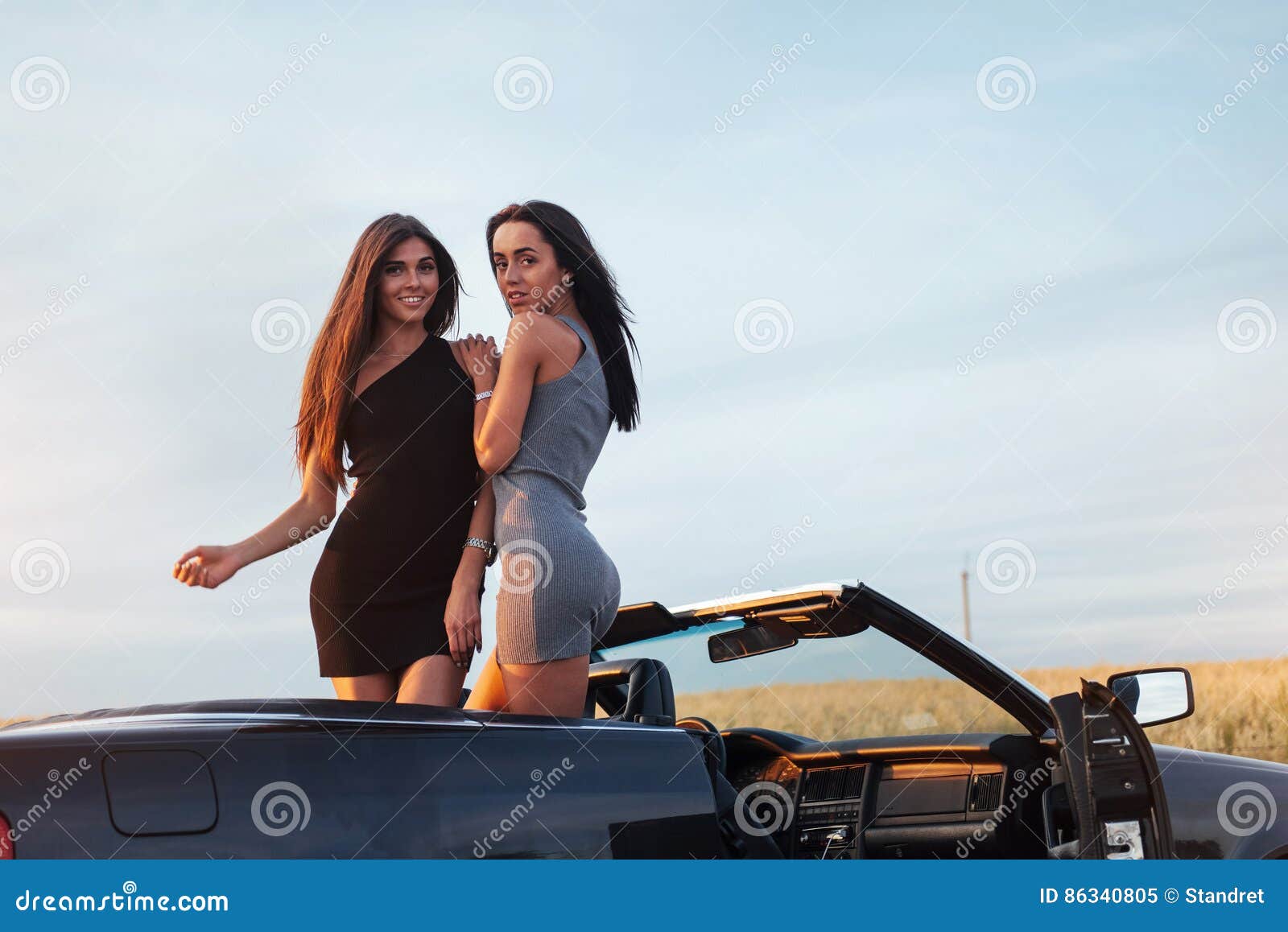 Two Women in a Black Car on the Roadside Roads Stock Image - Image of ...
