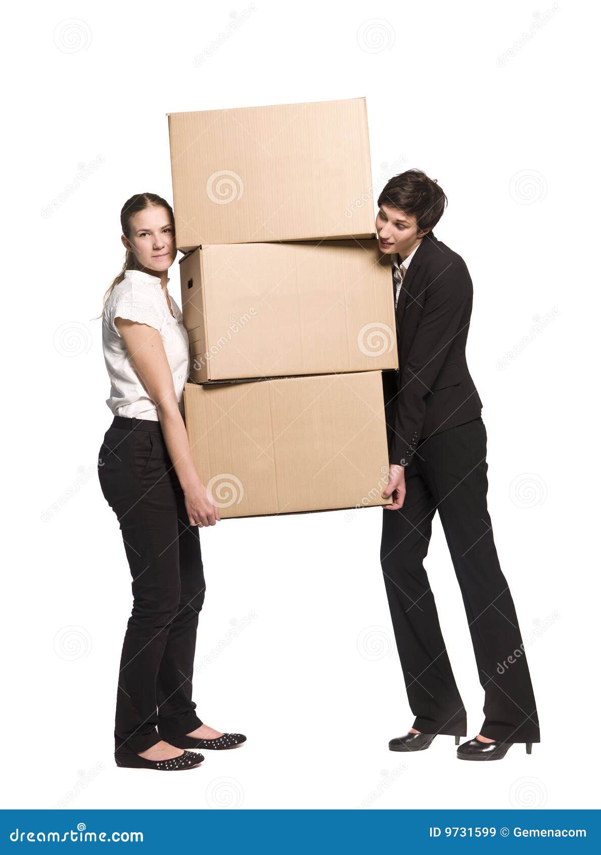 Two women with boxes stock image. Image of people, cardboard - 9731599