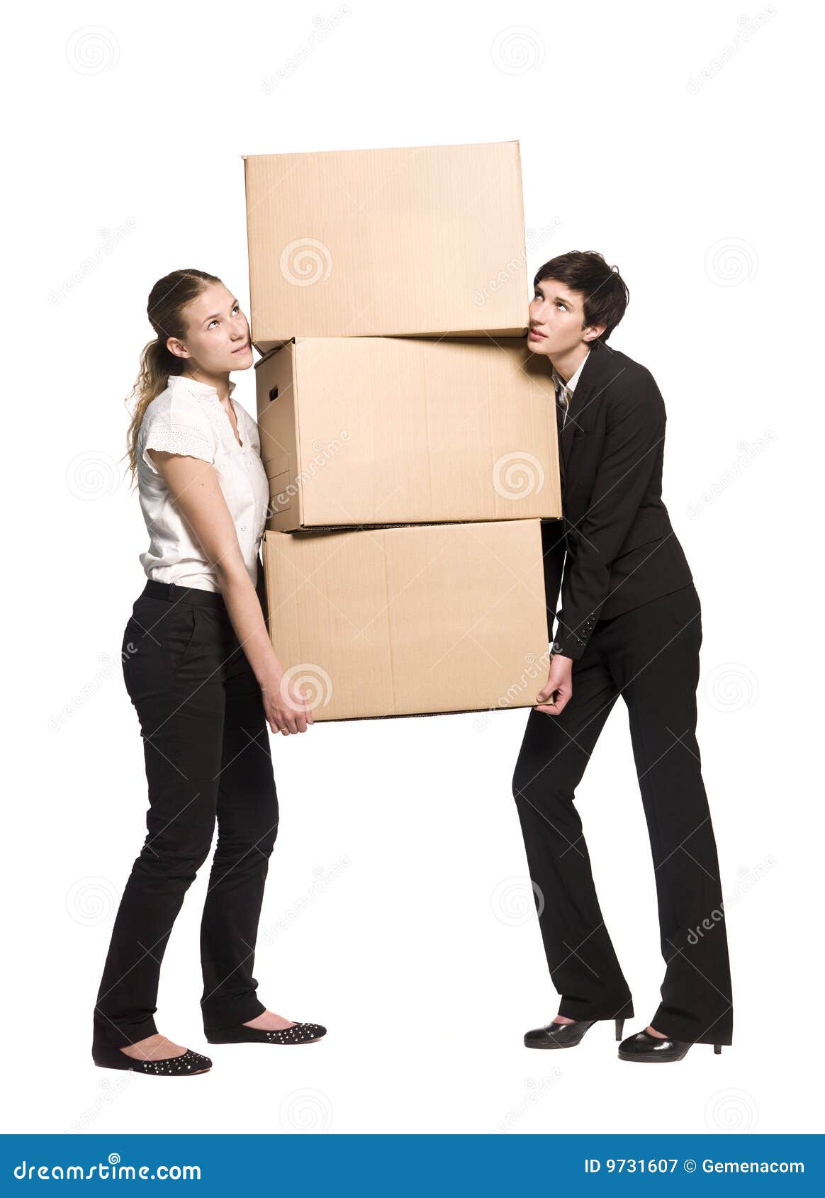Two women with boxes stock image. Image of packing, brown - 9731607