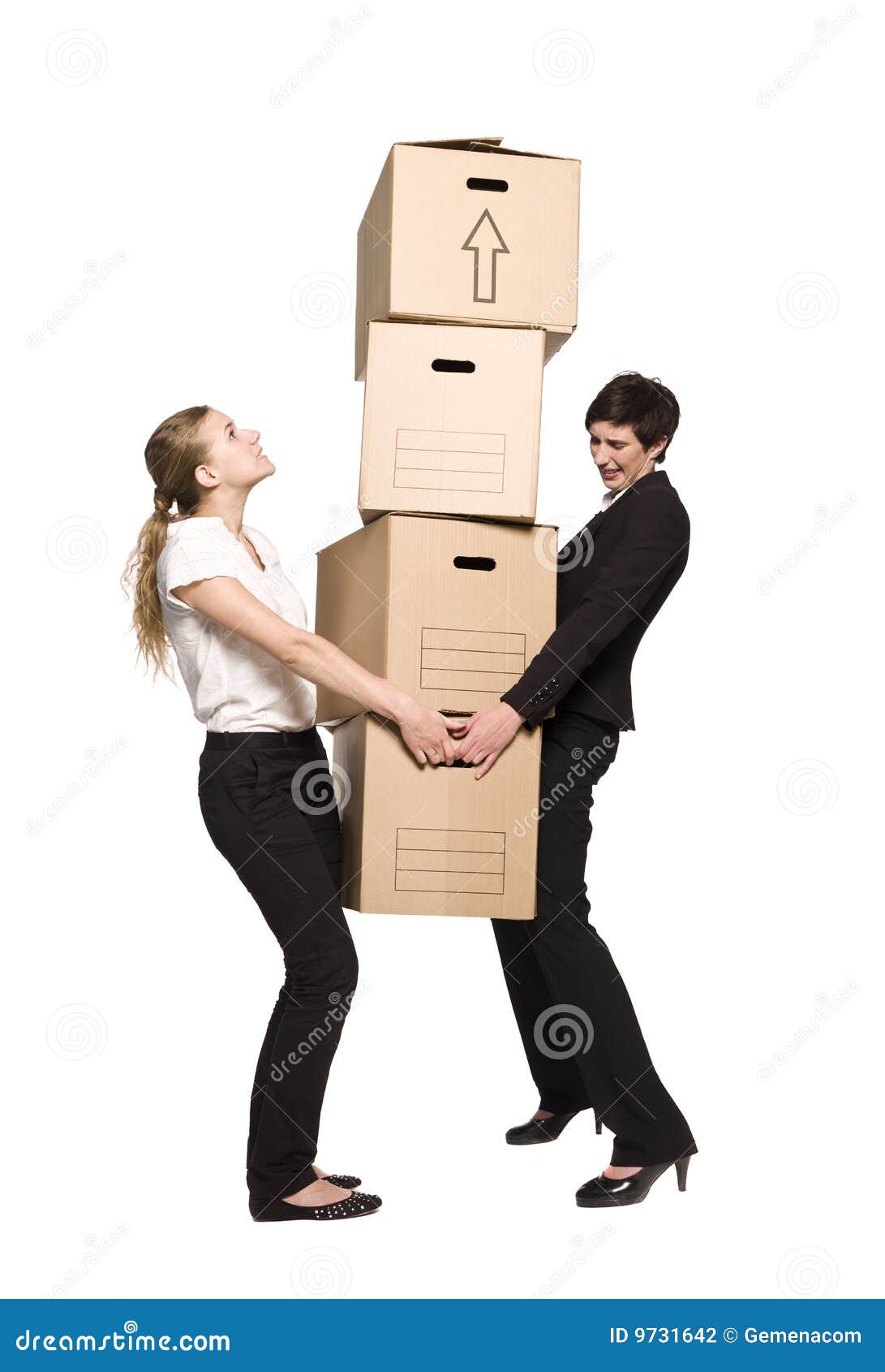 Two women with boxes stock photo. Image of couple, full - 9731642